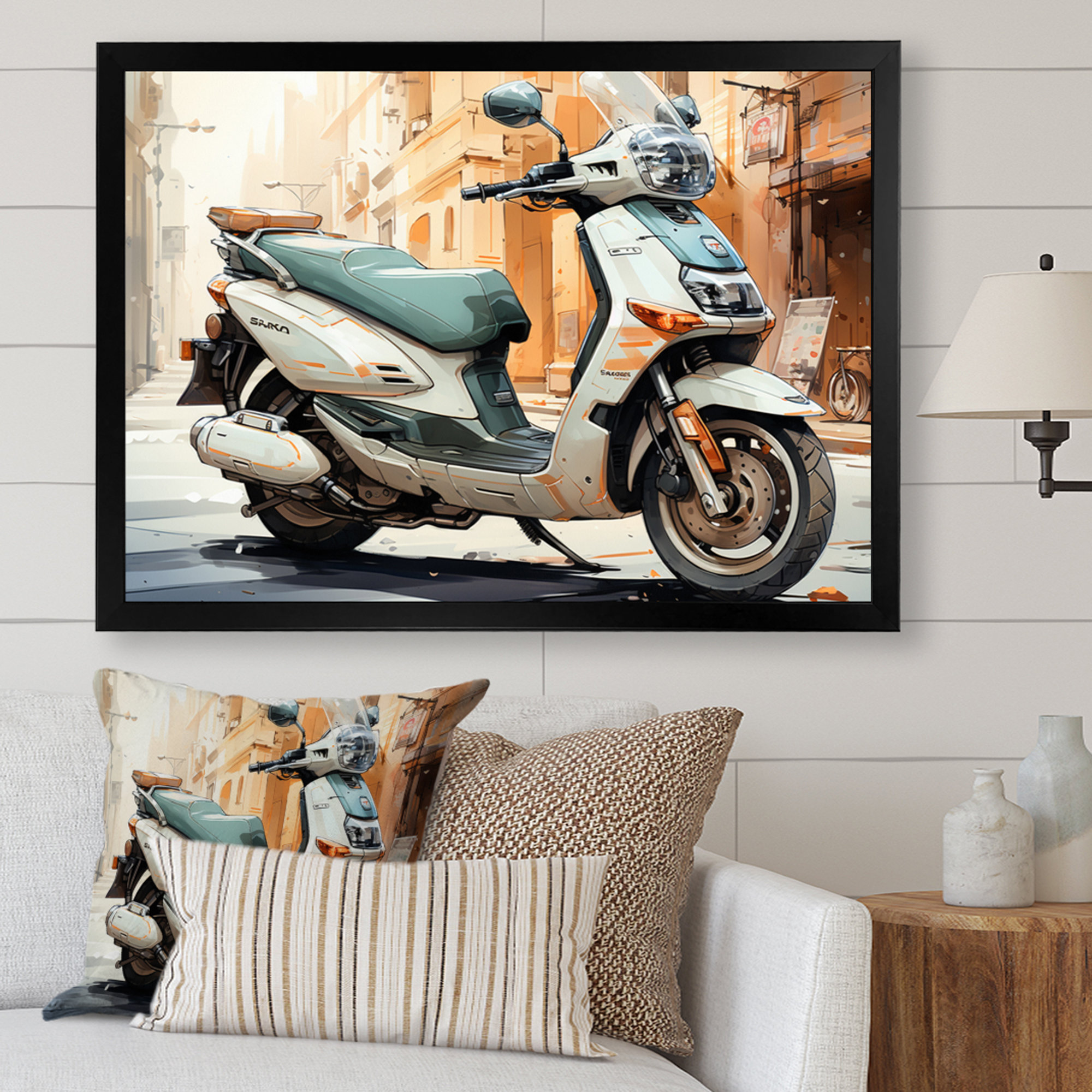 Red Barrel Studio® Beige Scooter City Explorer Framed On Canvas Print ...