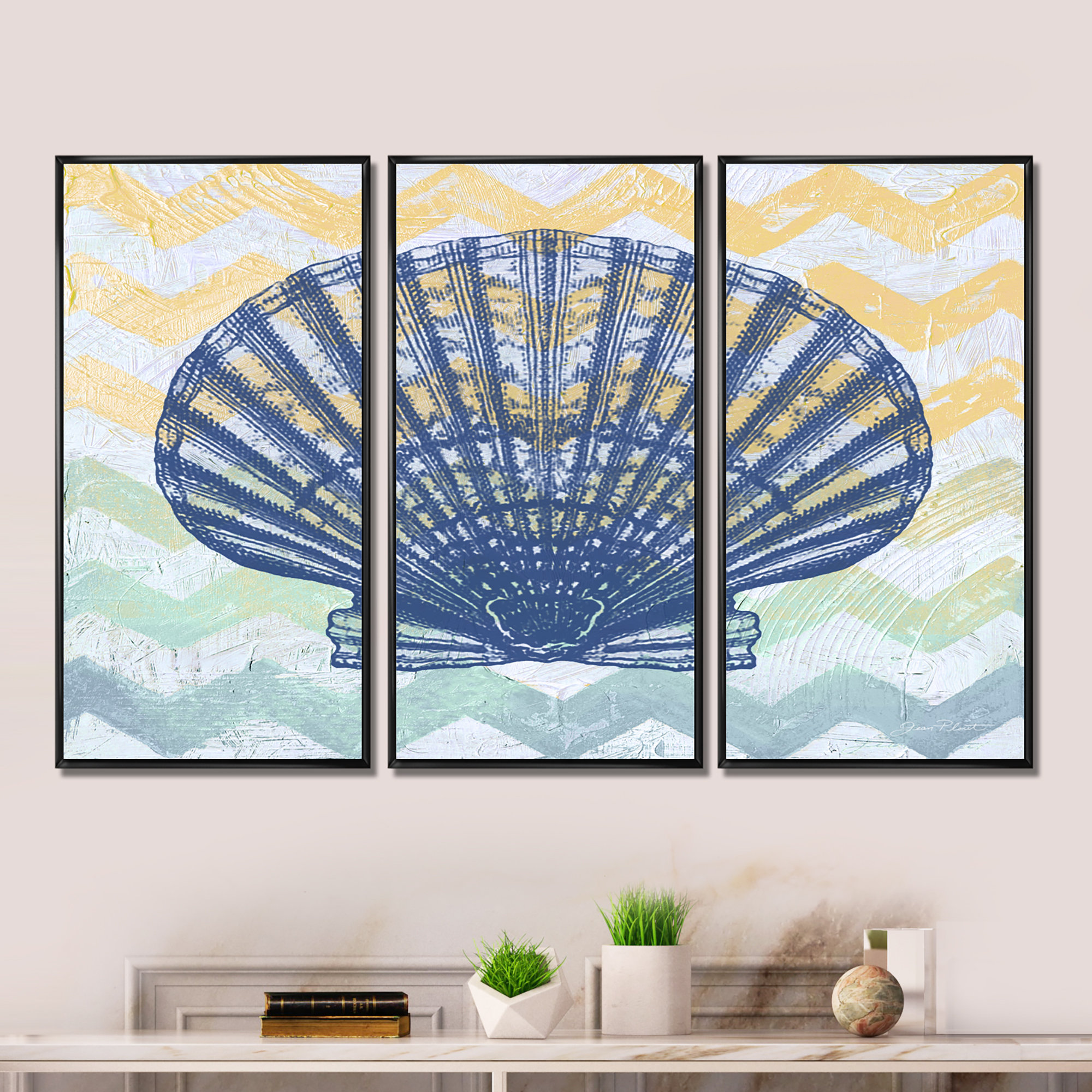 Design Art Chevron-Shell-1-7914 - Coastal-Animal Framed Canvas Wall Art ...