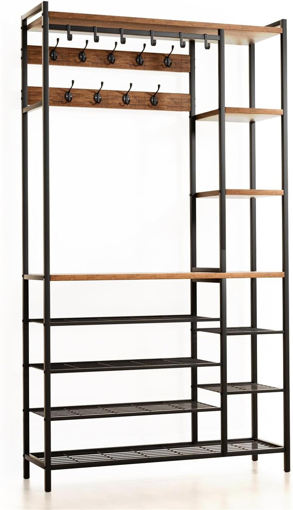 17 Stories 5-In-1 Entrance Coat Rack, 15 Hooks, Independent Storage ...