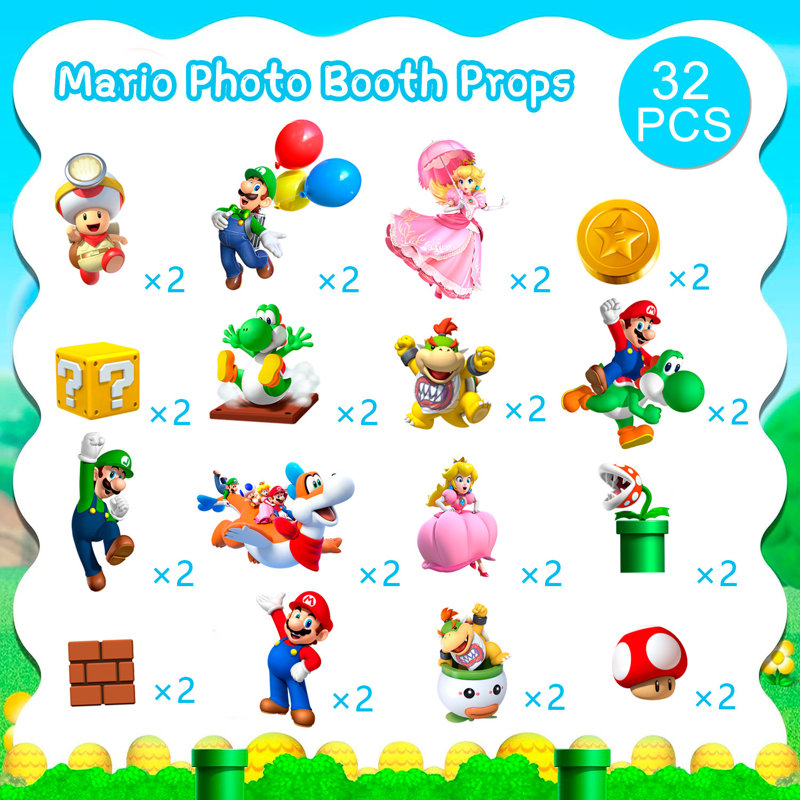 Dakota Fields Super Mario Party Decorations Photo Props with Stick ...