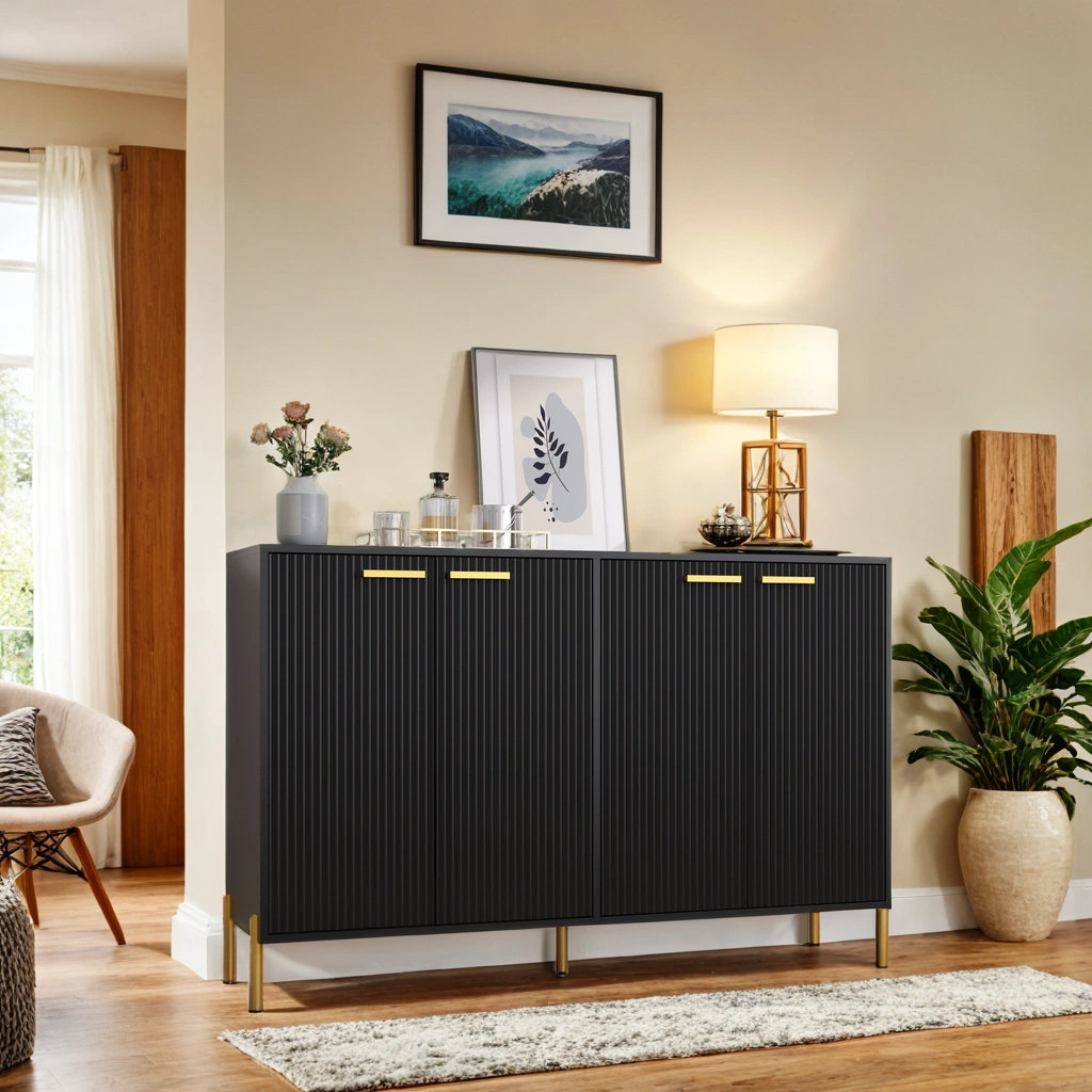 Mercer41 Luxury Fluted Sideboard Cabinet, Accent Large Coffee Bar ...