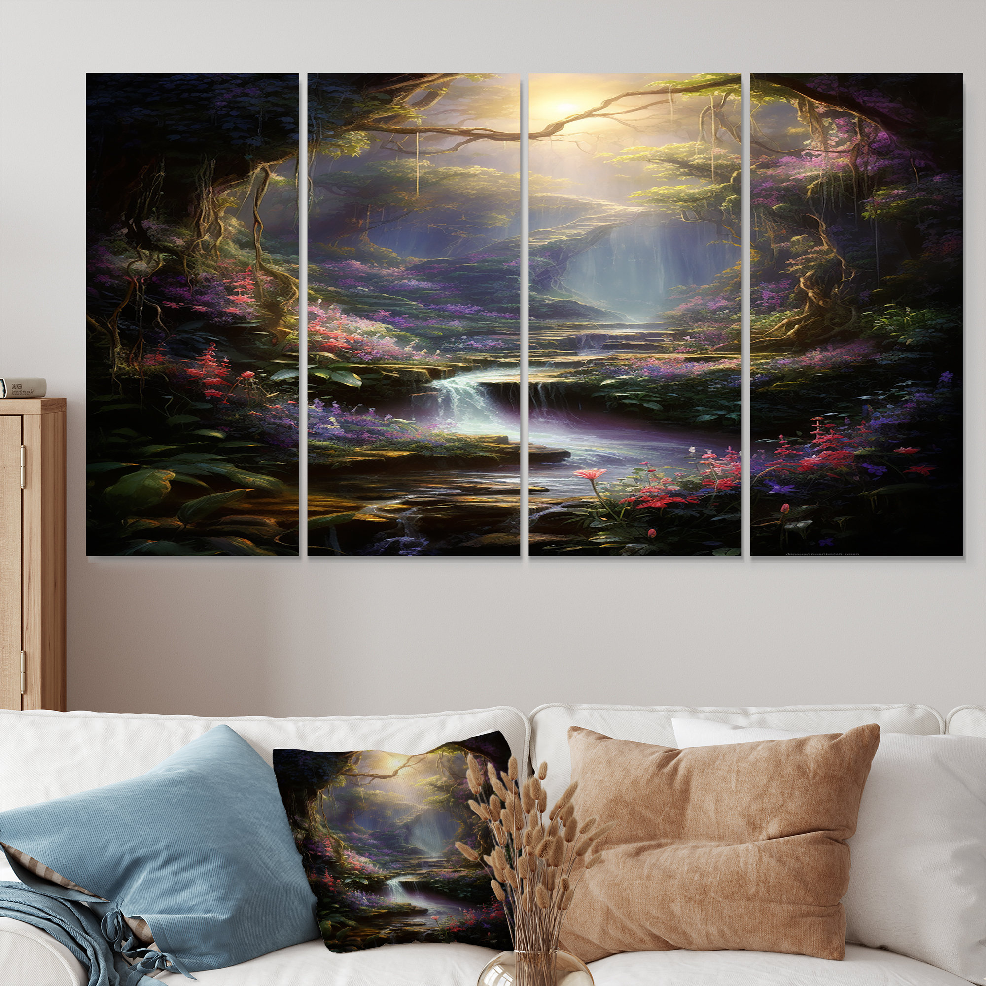 Millwood Pines Magical Stream With Flowers In The Woods - River Wall ...