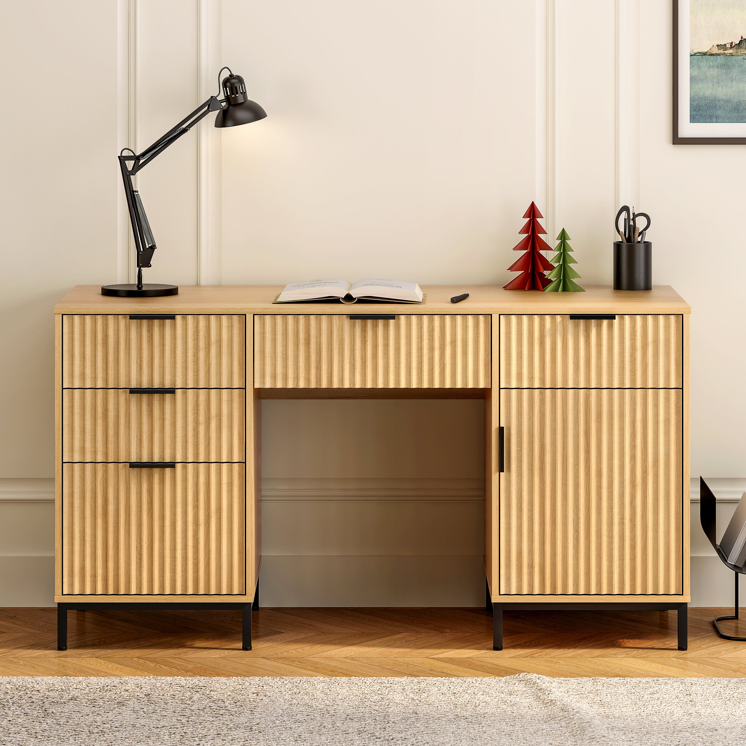 Latitude Run® Fluted Executive Desk And File Storage Cabinet With Metal ...