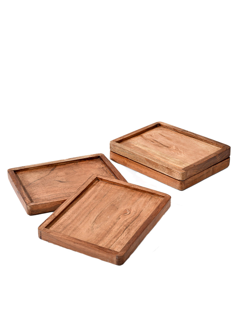 Millwood Pines Gelbert Rectangular Acacia Wood Tray Set | Wayfair