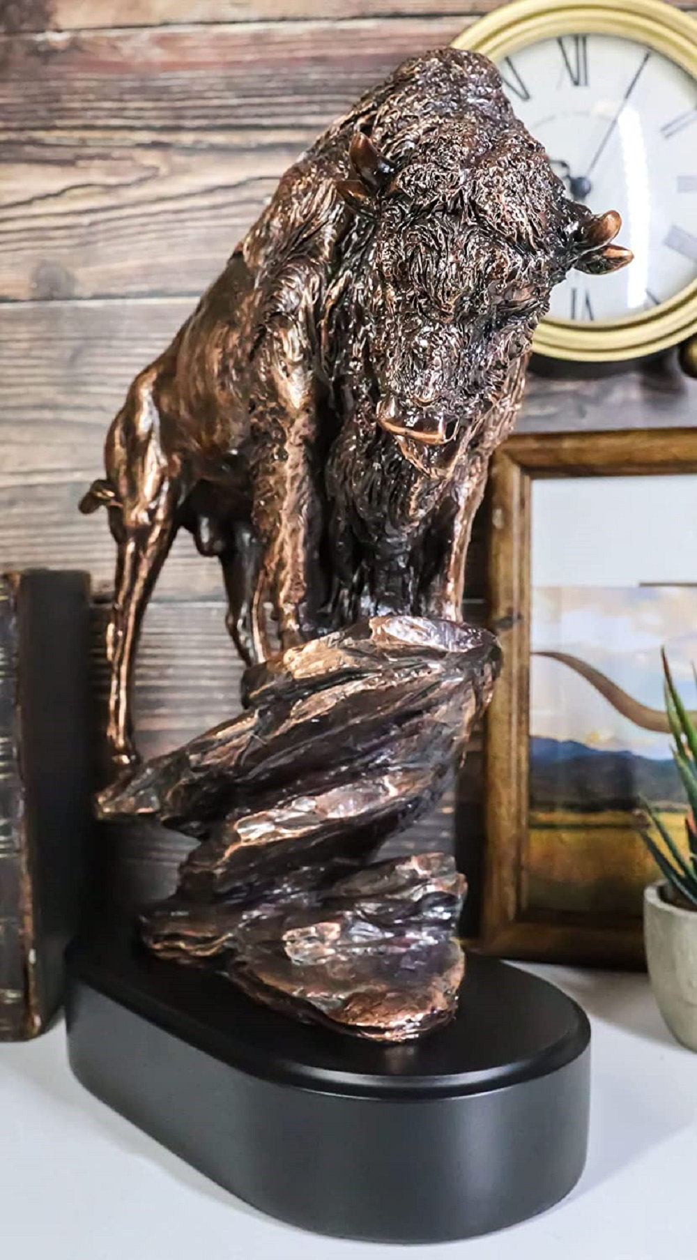 Union Rustic Rustic Wildlife Buffalo Jump American Bison On Rocky Cliff ...