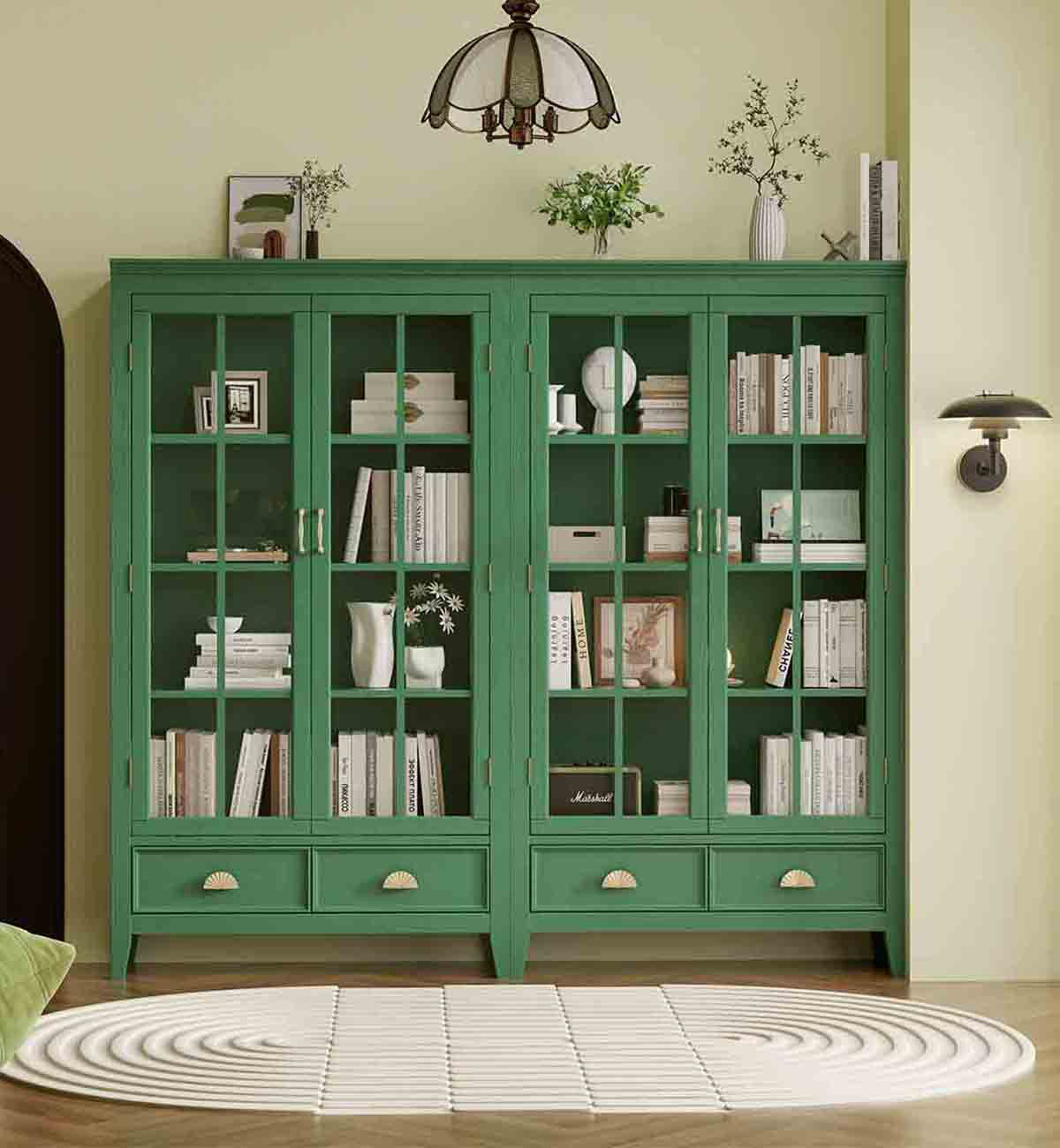 EliteFurnishings 78.74" Green Standard Solid Wood Bookcases | Wayfair