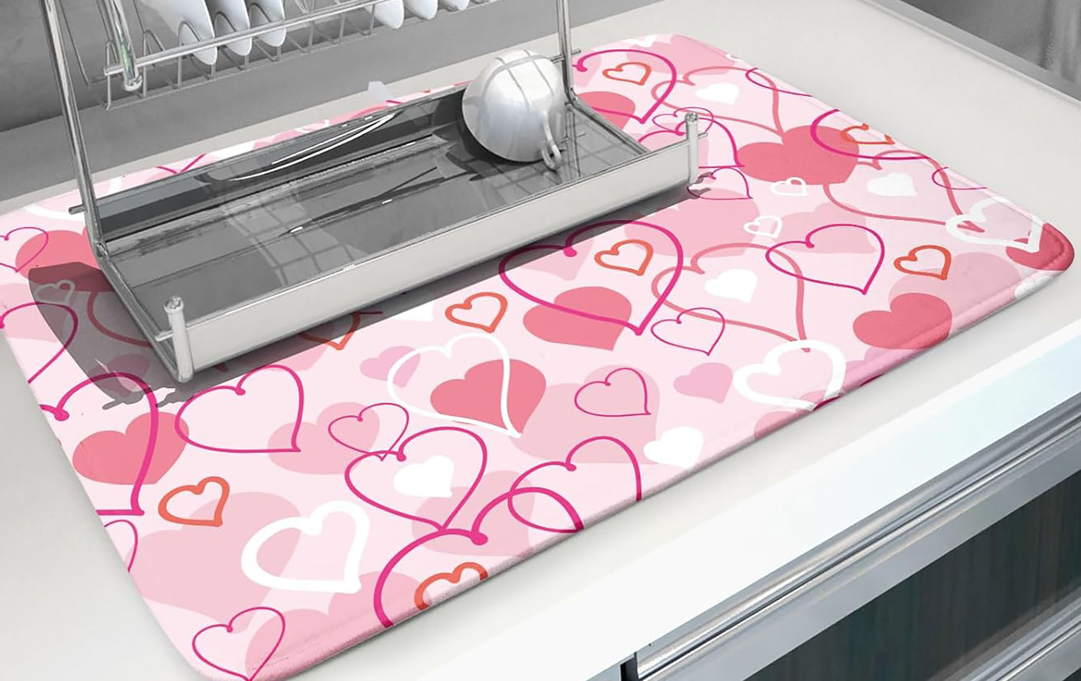 Hokku Designs Day Dish Drying Mat For Kitchen, Pink Hearts Reversible ...