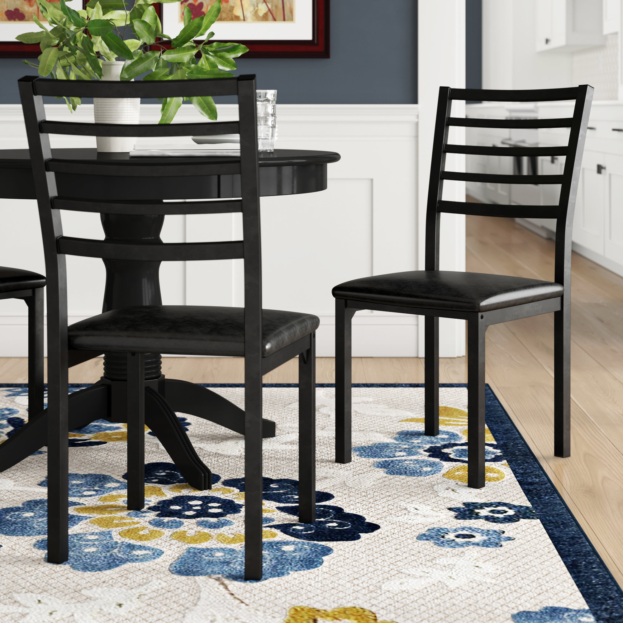 Hokku Designs Crifasi Upholstered Ladder Back Side Chair in Black ...