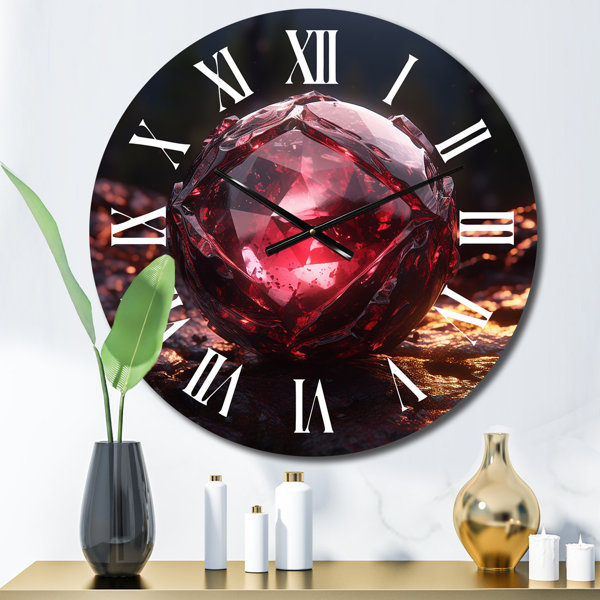 DesignArt Red Gold Vibrant Stones Metal Wall Clock | Wayfair