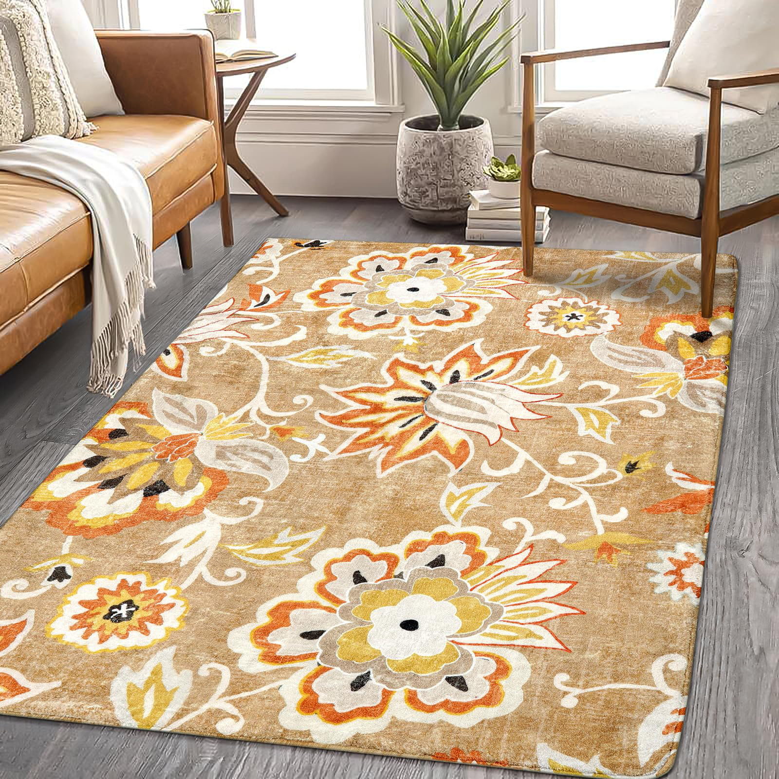 VOMGEB1 Floral Fall Rug, 3x5 Non-Slip, Stain-Resistant Kitchen Area Rug ...