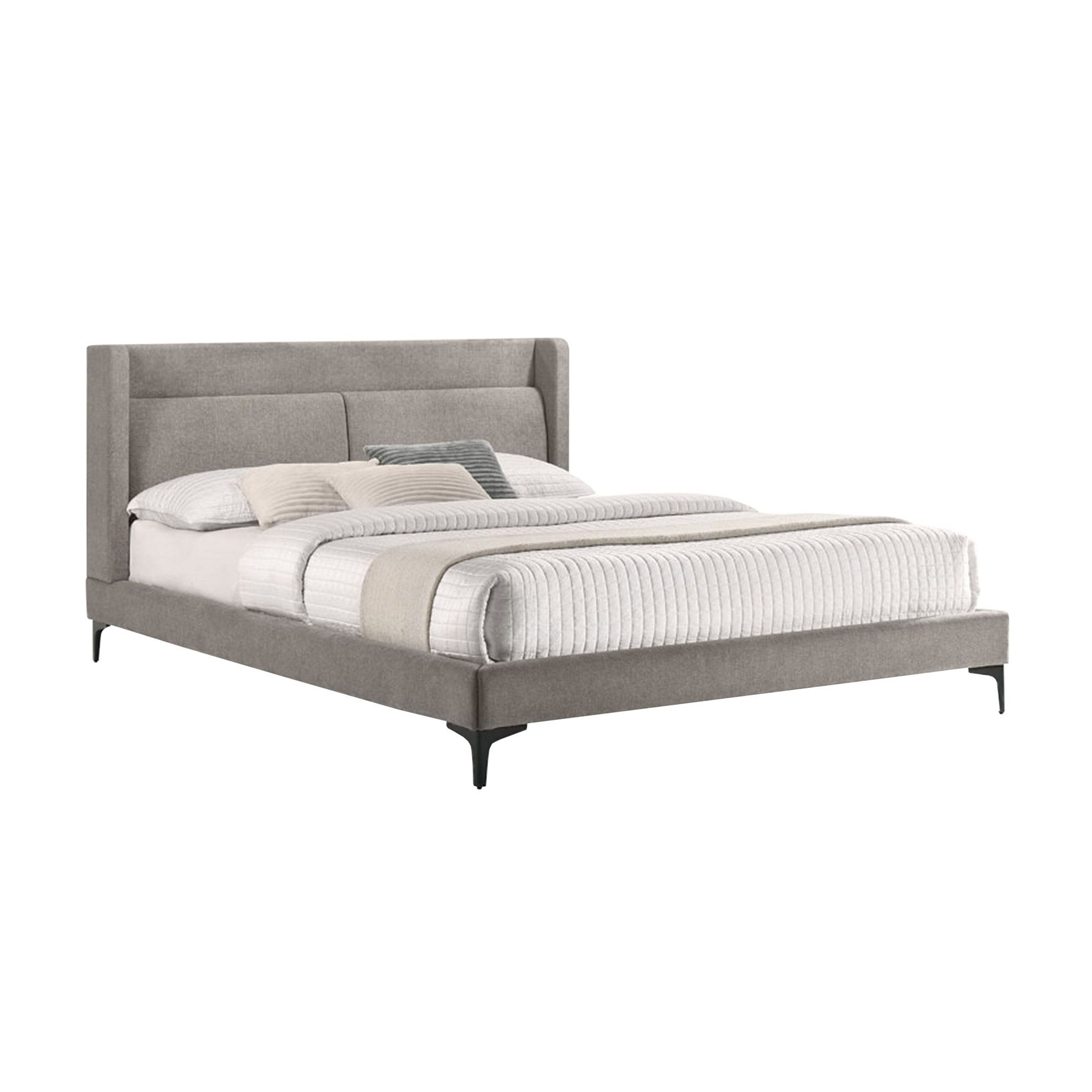 Benjara Cid Pie Bed, Pillow Headboard, Gray Upholstery, Black | Wayfair