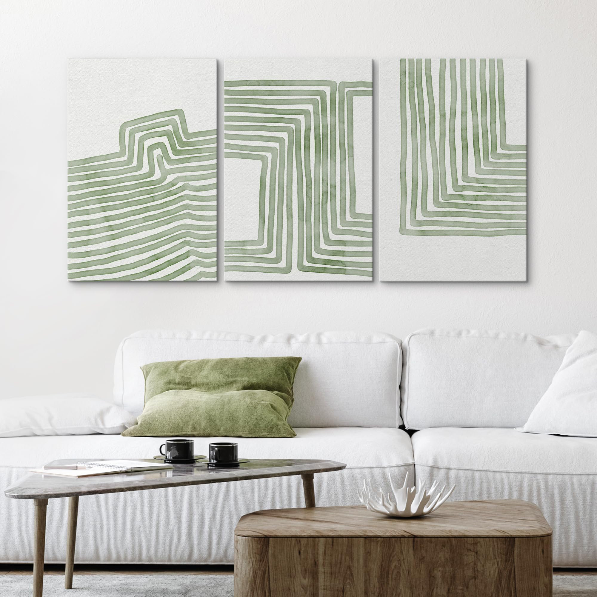 IDEA4WALL Sage Green Stripe Polygon Pattern Collage Abstract Geometric ...