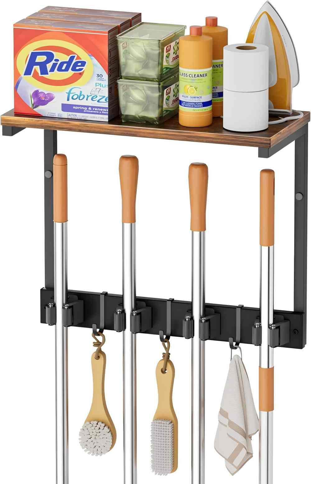 WFX Utility™ Broom Holder Wall Mount With Cleaning Supplies Organizer ...