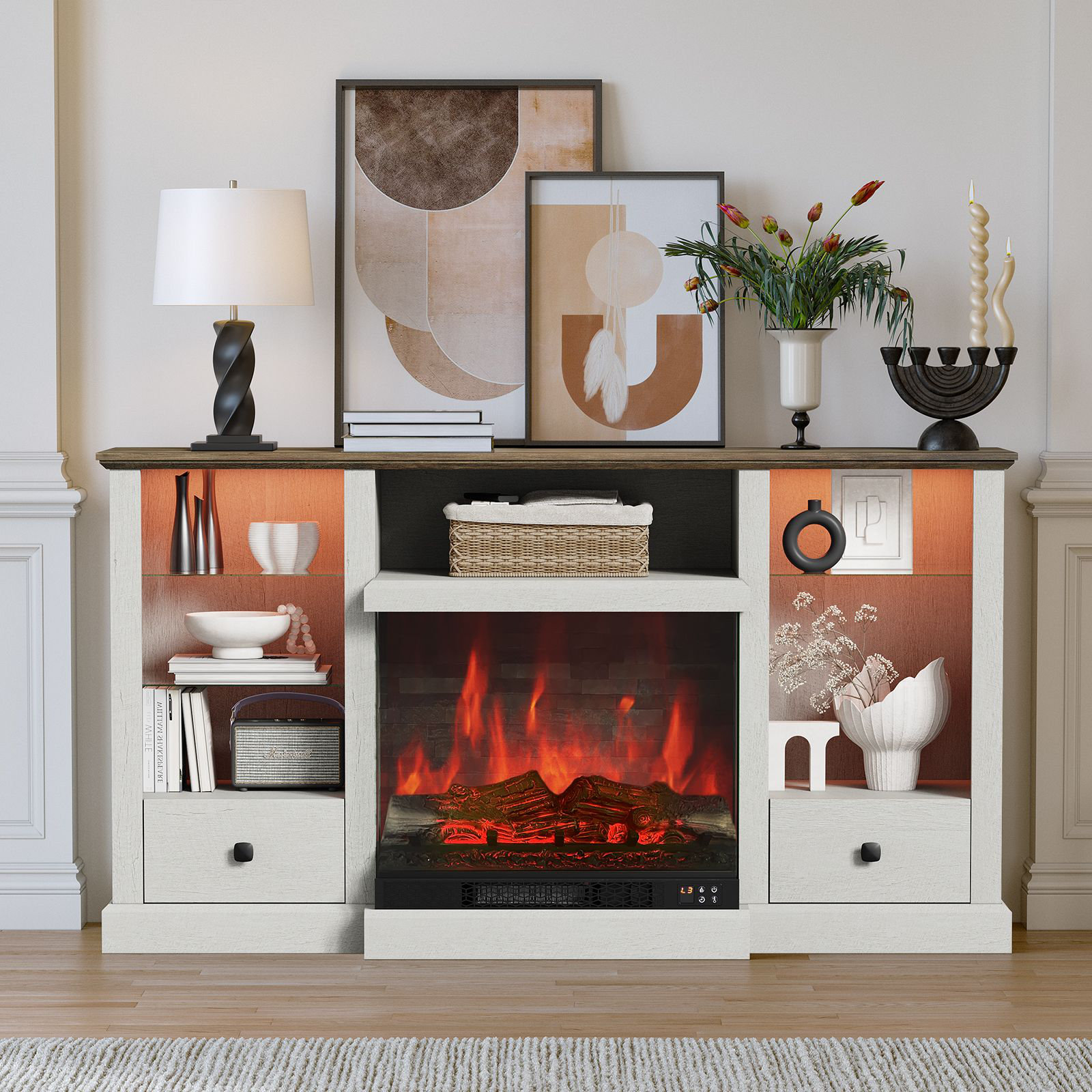 Ivy Bronx Electric Fireplaces 59" TV Stands with Charging Station for ...