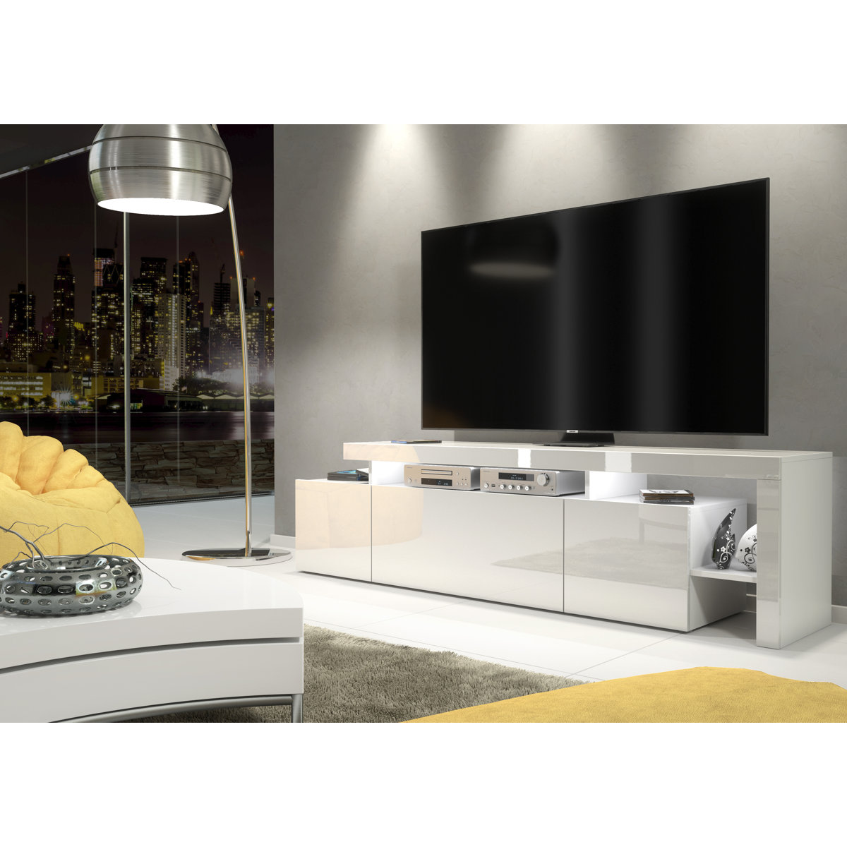 17 Stories Millicent White TV Stand for TVs up to 75in with White LED ...