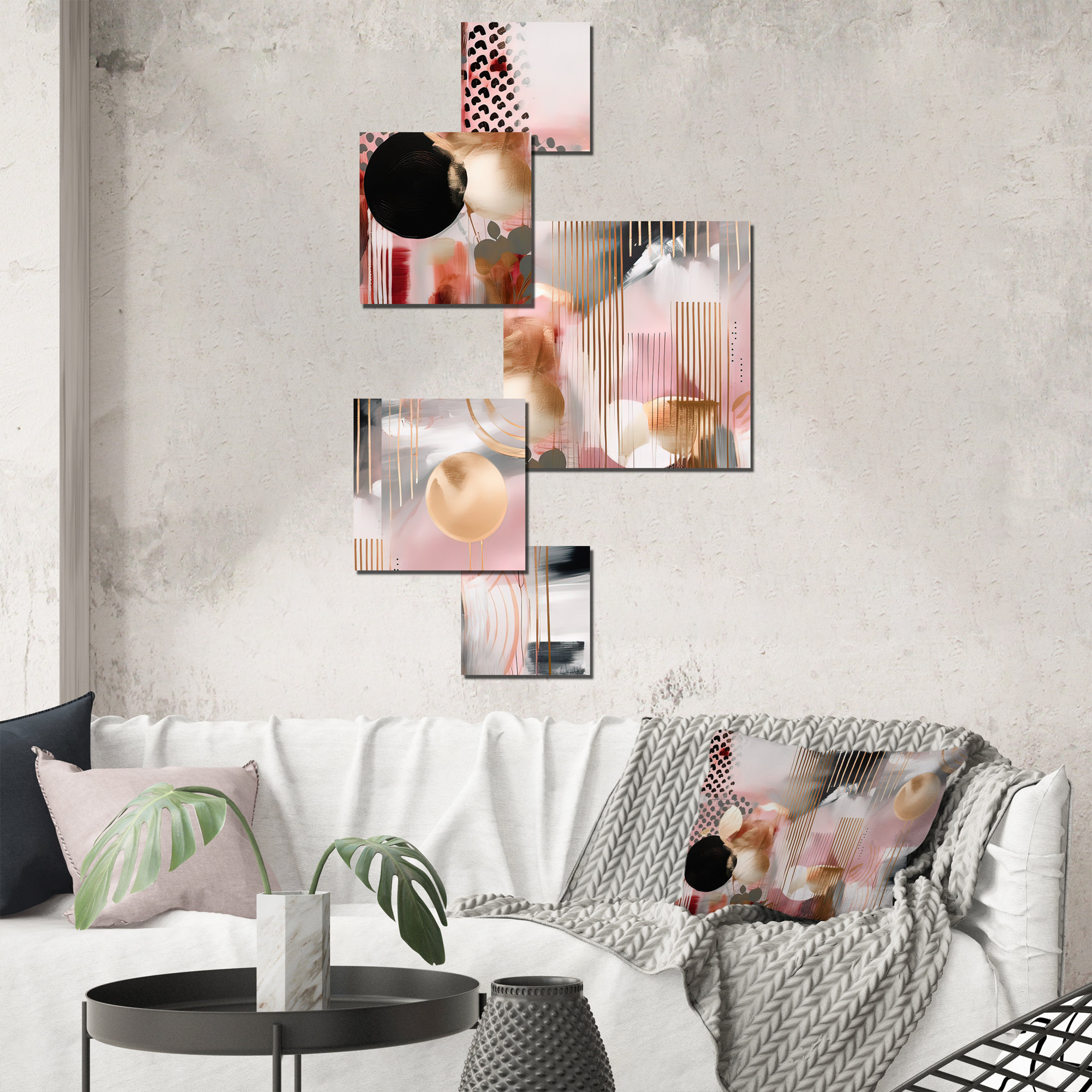 Orren Ellis Pink Gold Lines Scenery I - Modern Shapes Transitional ...