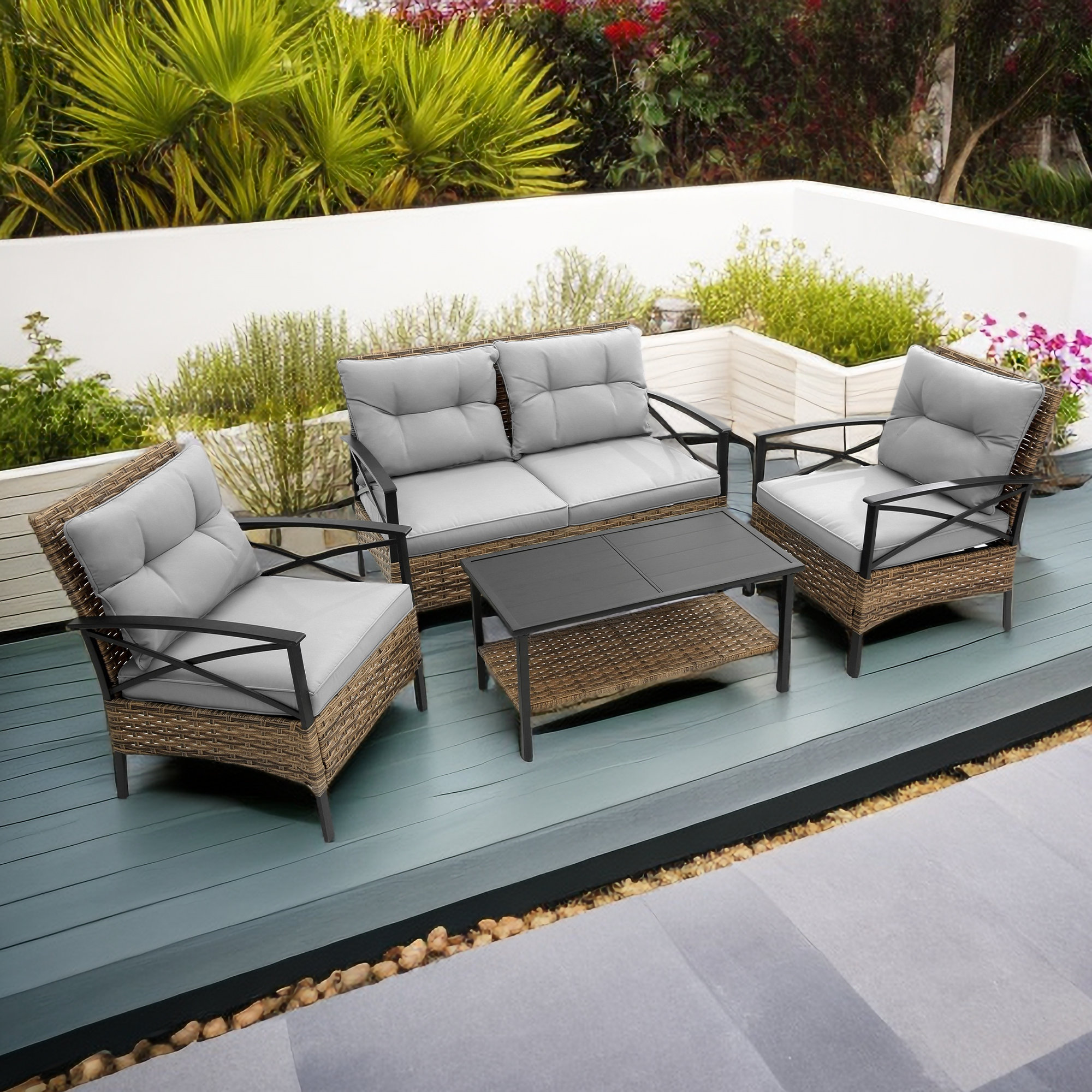 Bay Isle Home™ Rivenbark 4 - Person Outdoor Seating Group with Cushions ...