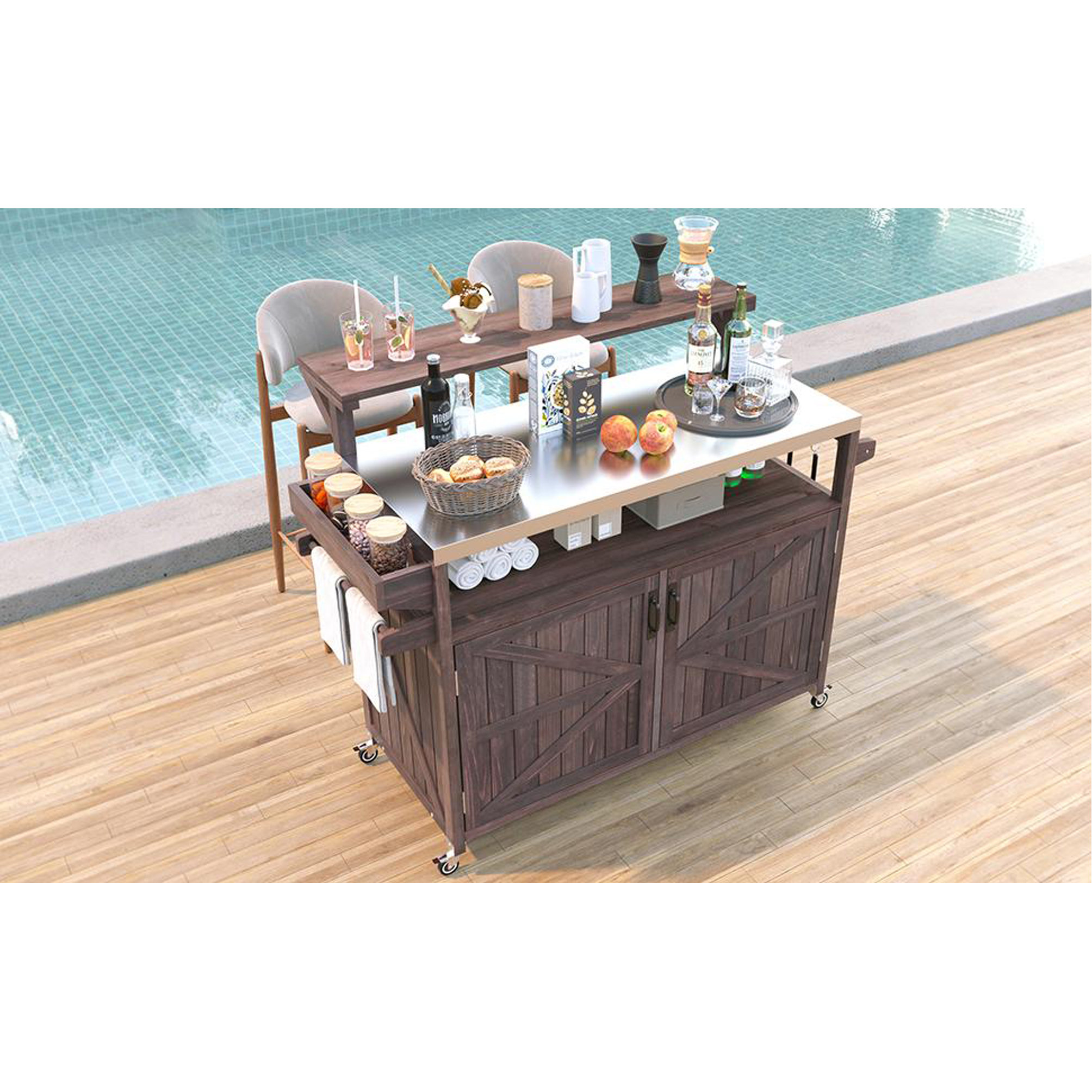 August Grove® Outdoor Kitchen Island With Raised Shelf, Solid Wood ...