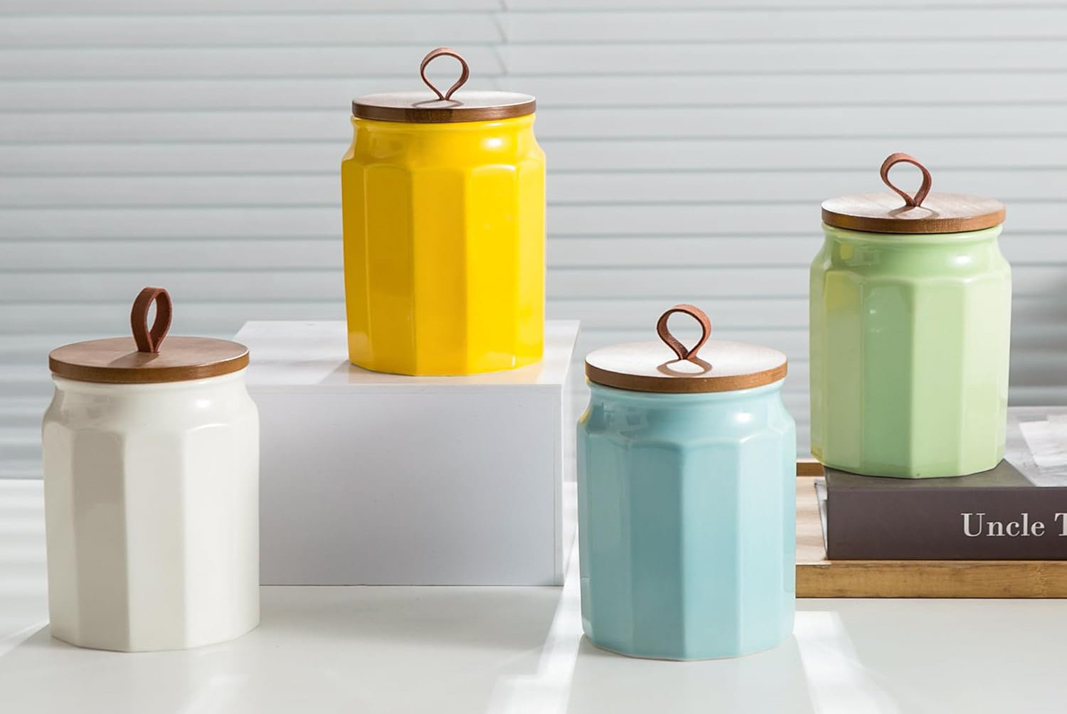 MODVAT Set of 4 Ceramic Kitchen Canisters for Countertop with Airtight ...
