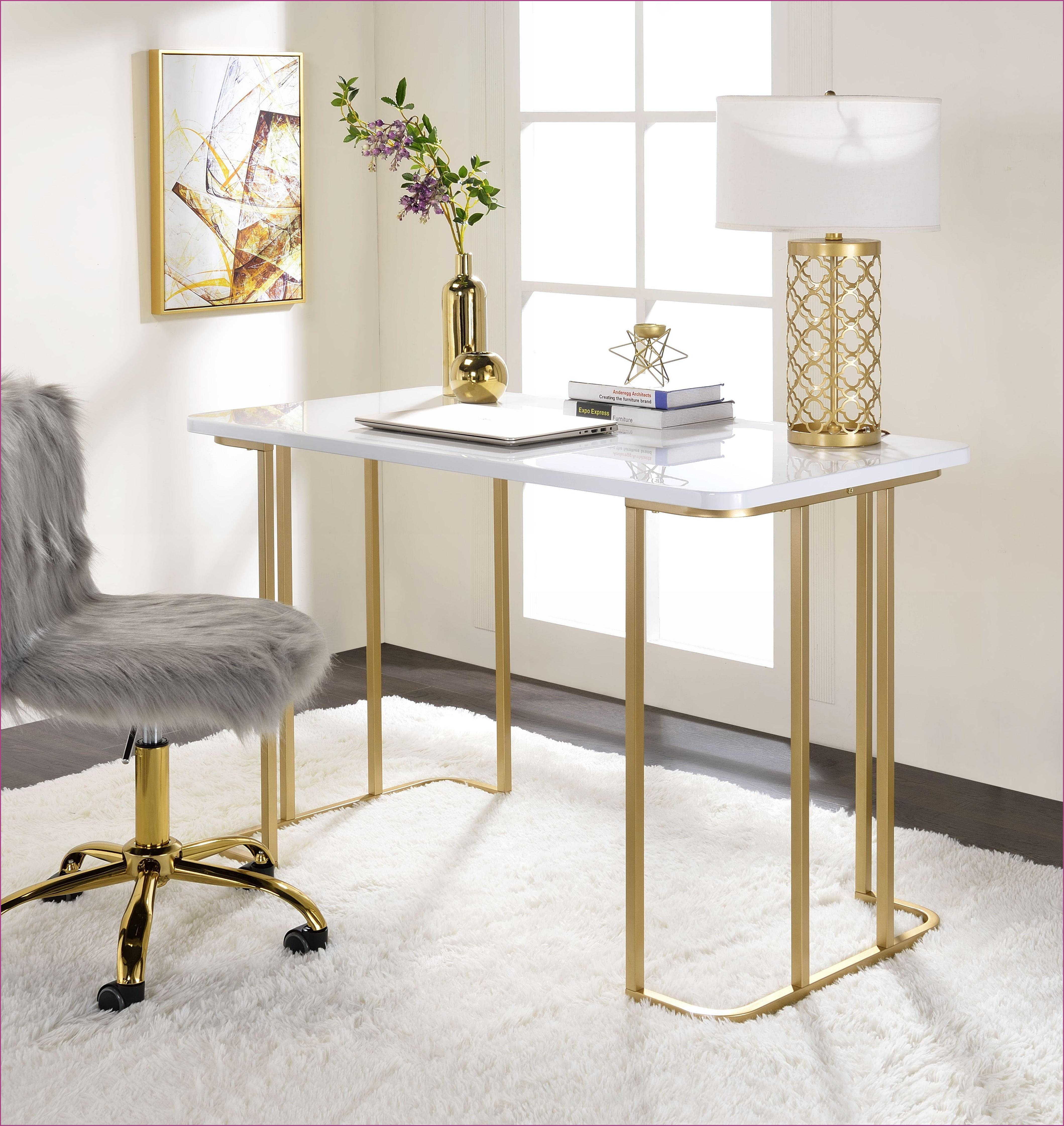 Ivy Bronx Desks, Modern White & Gold Writing Desk with Open Base ...