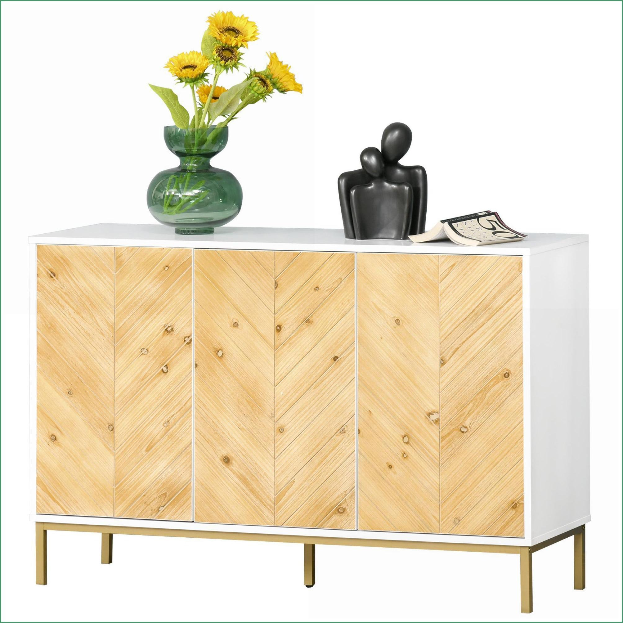 Ebern Designs Sideboard Buffet Cabinet, 3-Door Modern Rustic Storage ...
