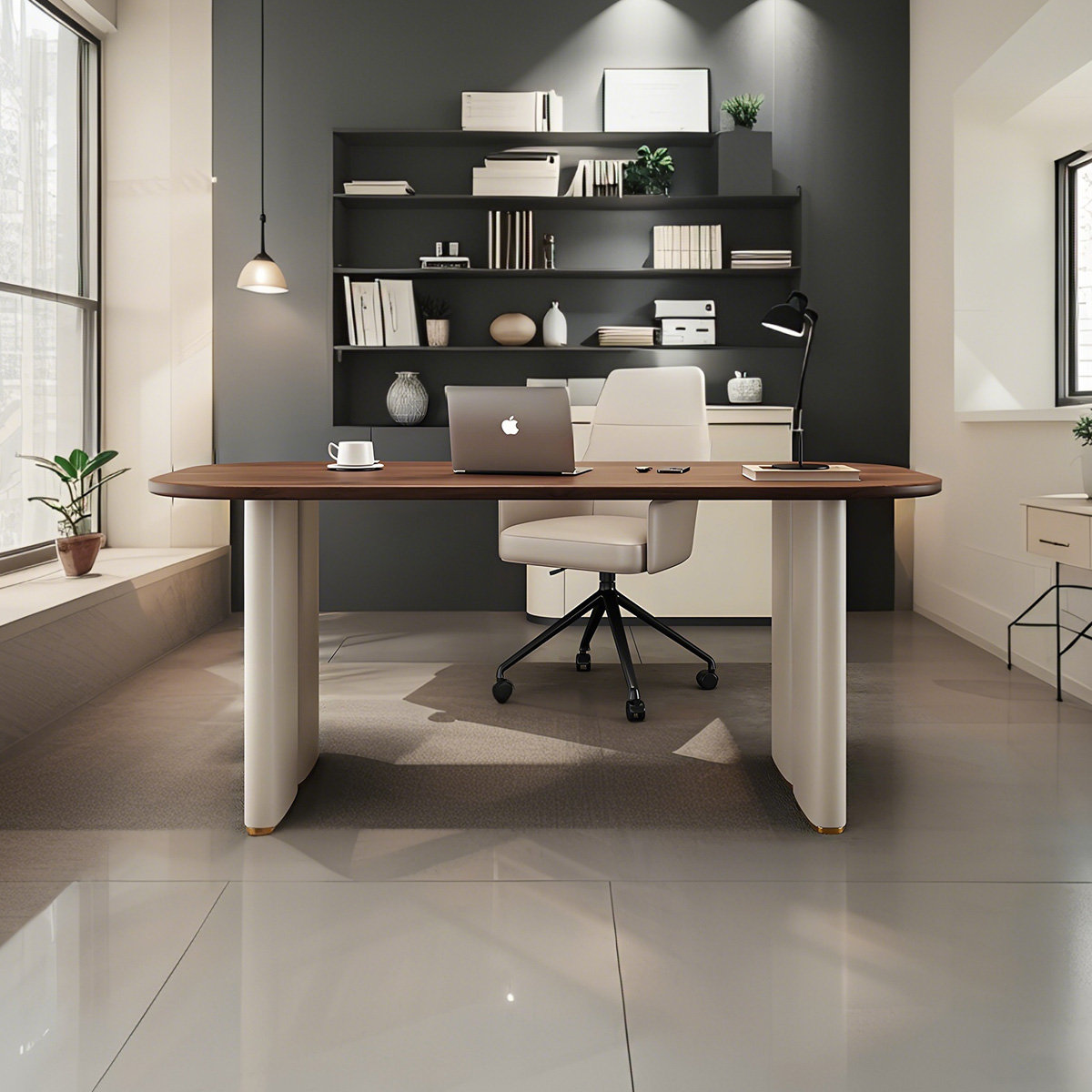 BELSUB Italian Minimalist Solid Birch Desk, Black Walnut Veneer Finish ...