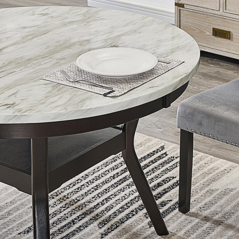 Wrought Studio™ Faux Marble Top Round Dining Table With Shelf | Wayfair