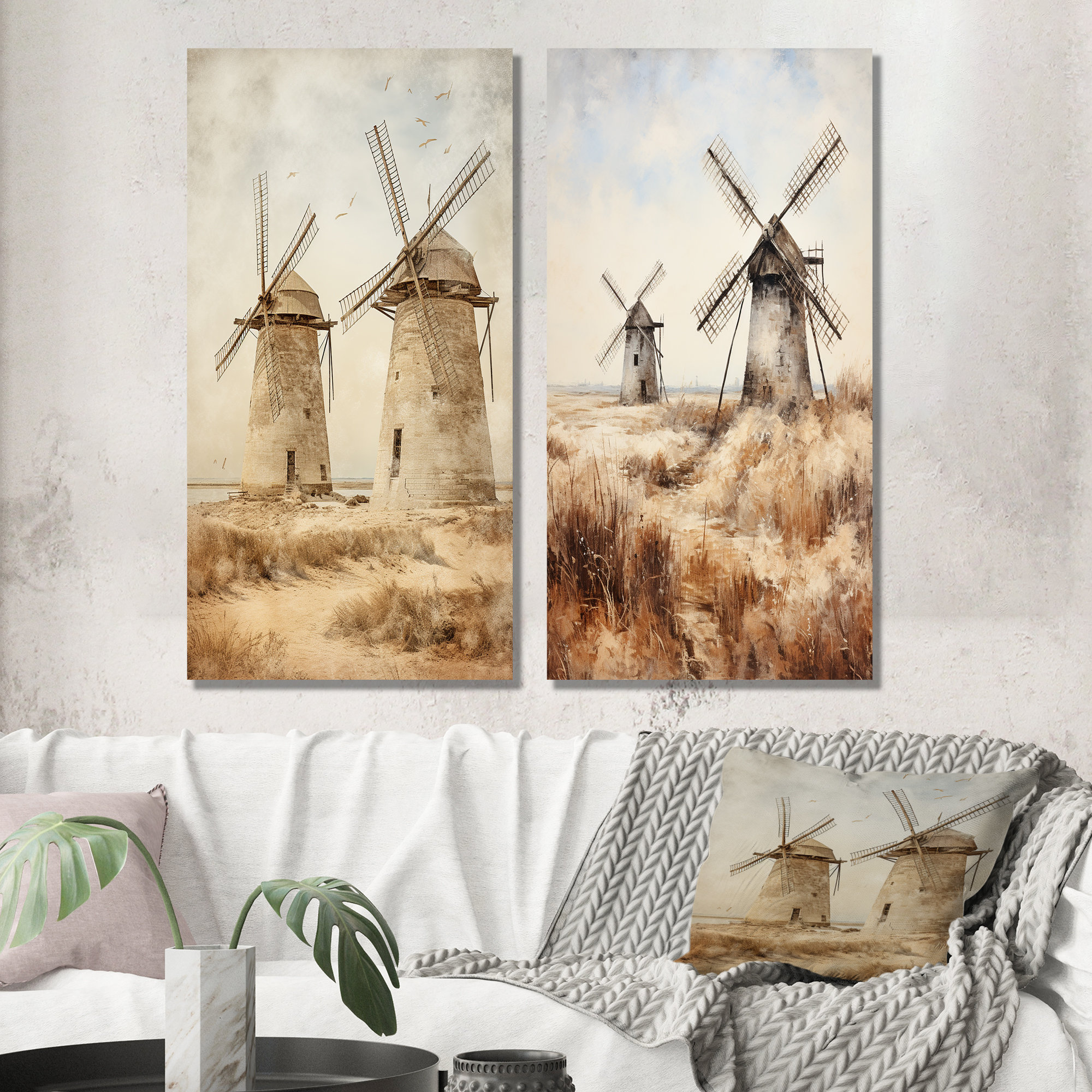 August Grove® Vintage Windmill Sepia View I - Wind Turbines Canvas Wall ...