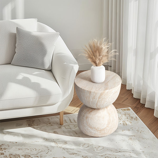 Ivy Bronx Double Hourglass Travertine Stone Finish Italian Design MgO ...