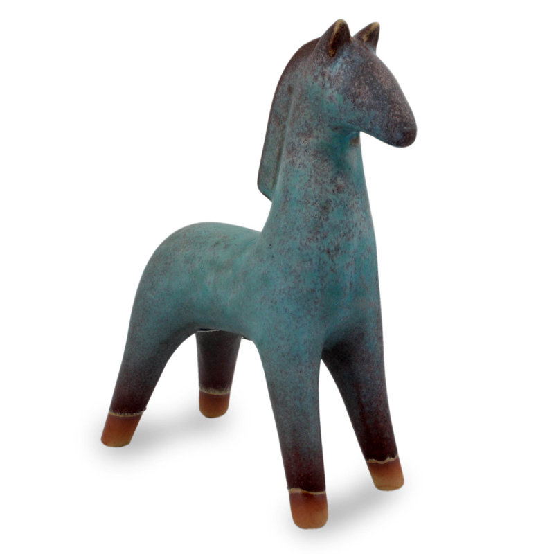 Novica Fair Trade Animal Themed Horse Lover Thai Ceramic Figurine ...