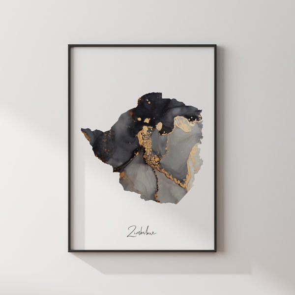 Fairmont Park Zimbabwe Map Black & Gold Wall Art Decor | Wayfair.ie