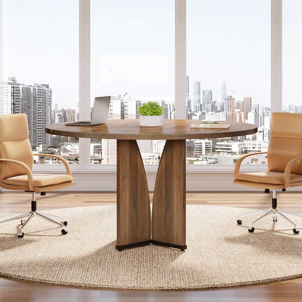 George Oliver Crownover 39" Round Conference Table for 4 People, Wooden ...
