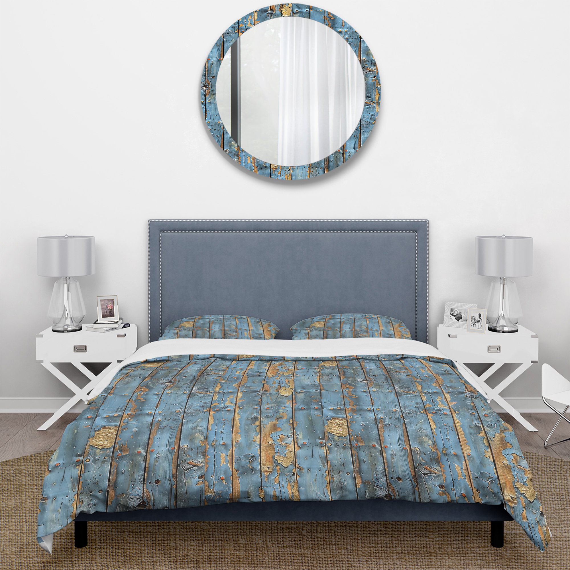 Design Art Powder Blue And Gold Barn Wood I - Farmhouse Duvet Cover Set ...