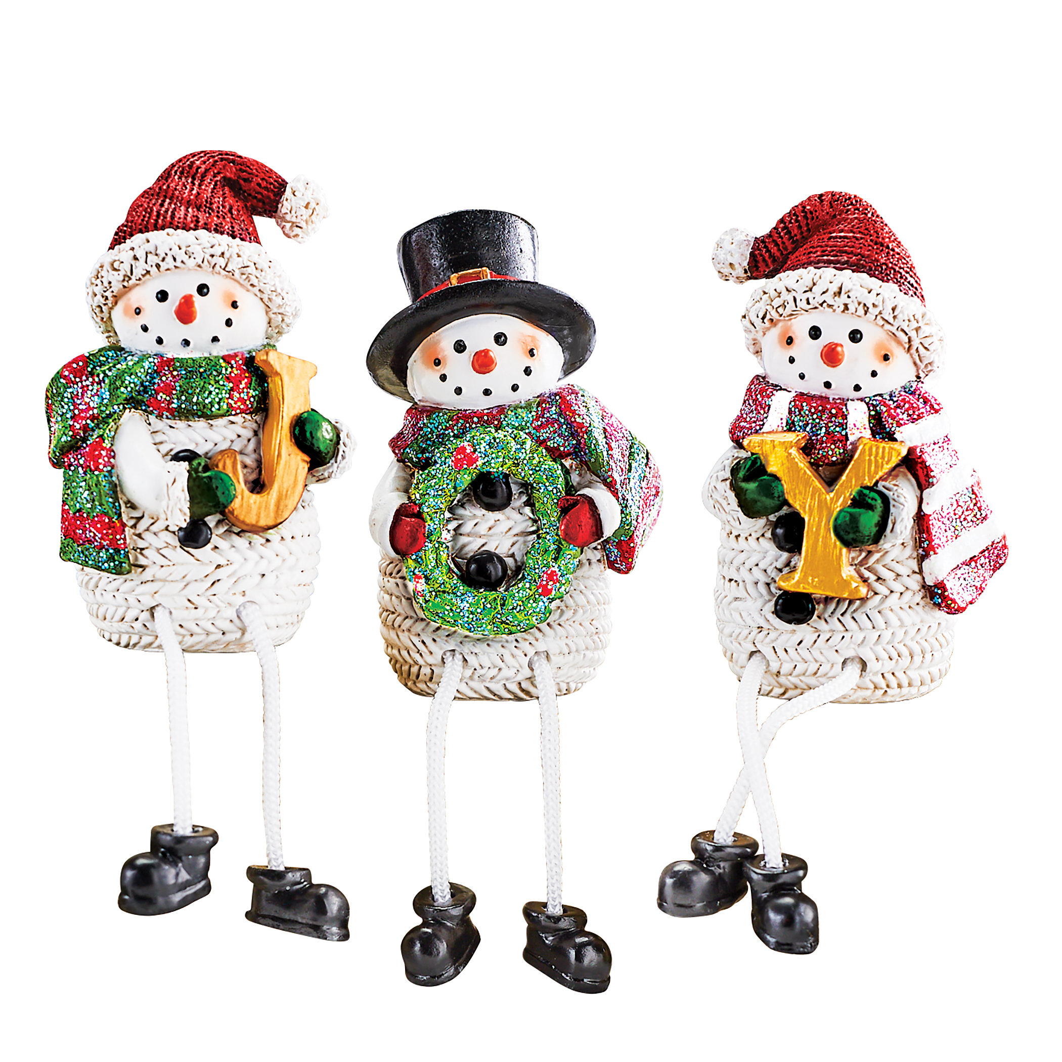 The Holiday Aisle® Hand-Painted Holiday Snowman Joy Sitters - Set of 3 ...