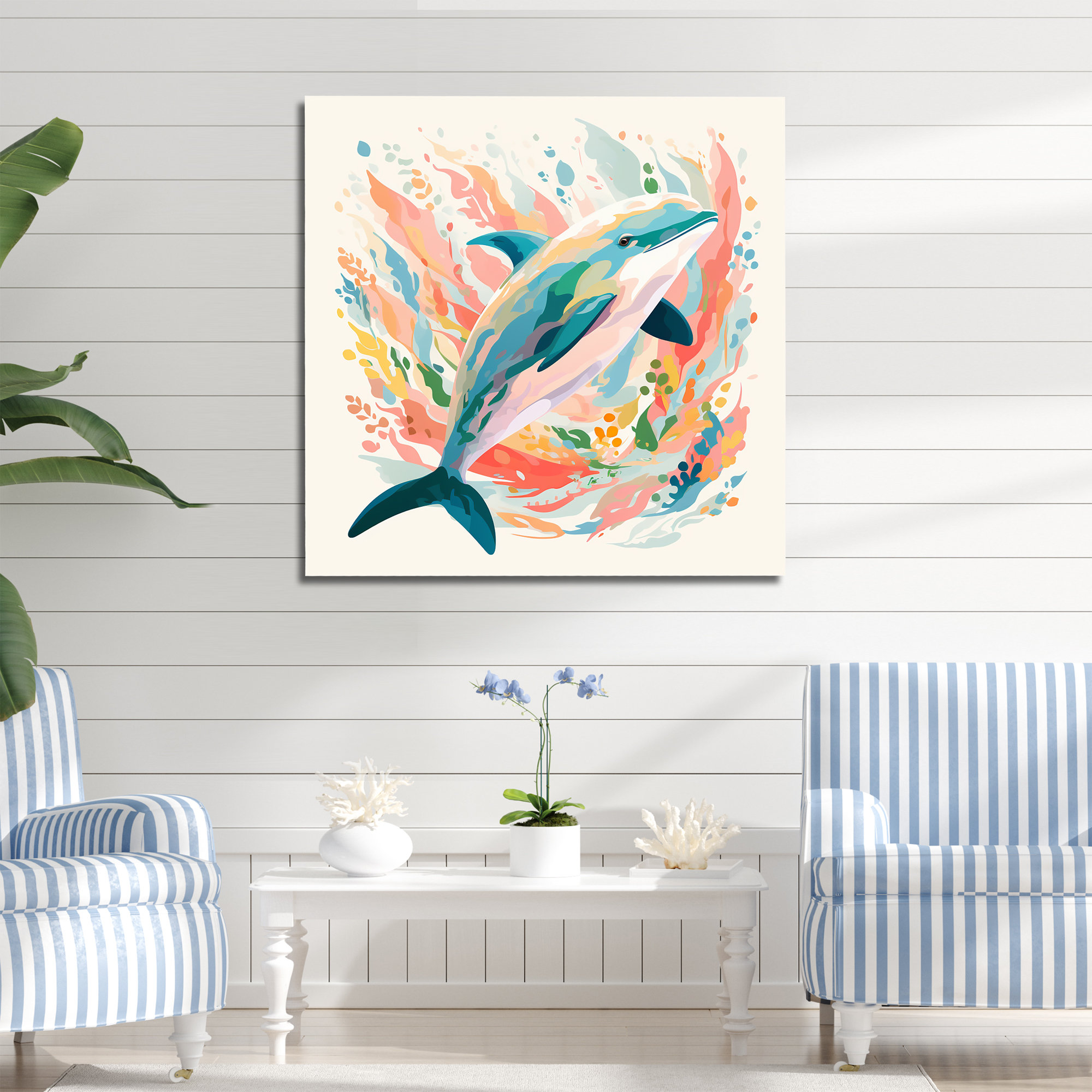 Highland Dunes Dive Dolphin S Grace II - Animals Dolphin Wall Art | Wayfair