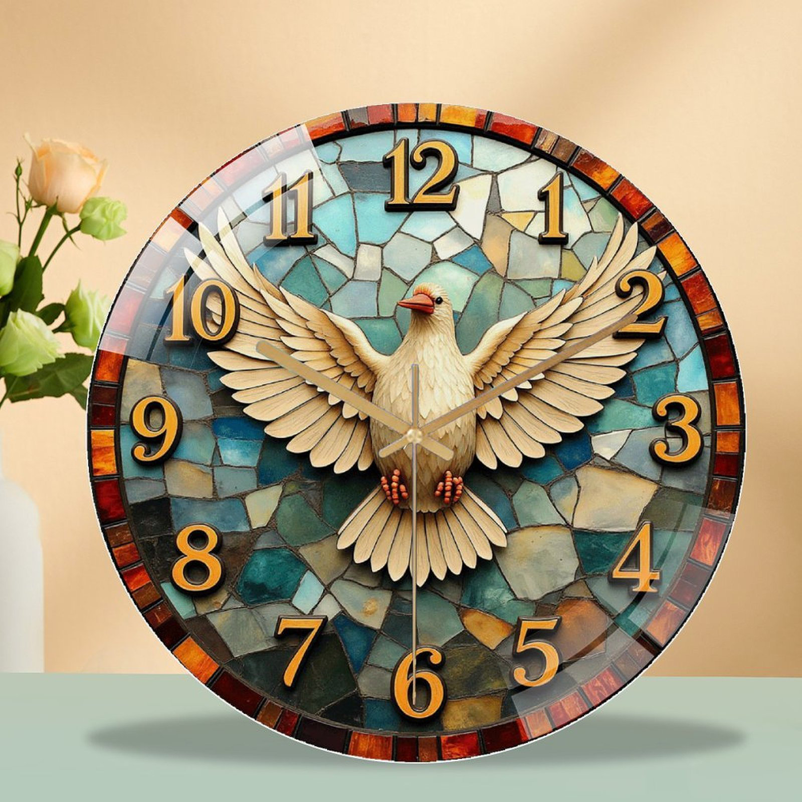Dakota Fields Stunning Wall Clock with Artistic Dove Design Art - 12 ...