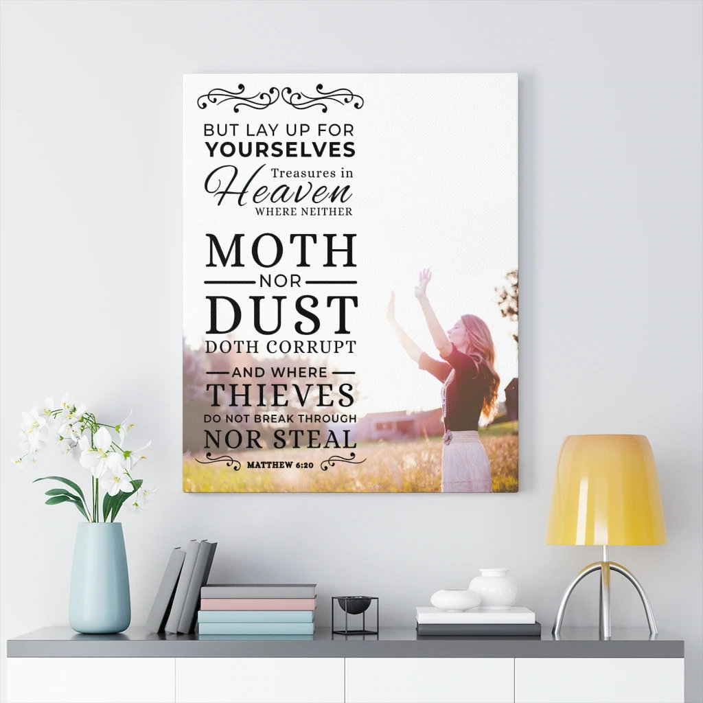 Trinx Scripture Canvas Moth Nor Dust Matthew 6:26 Christian Wall Art ...