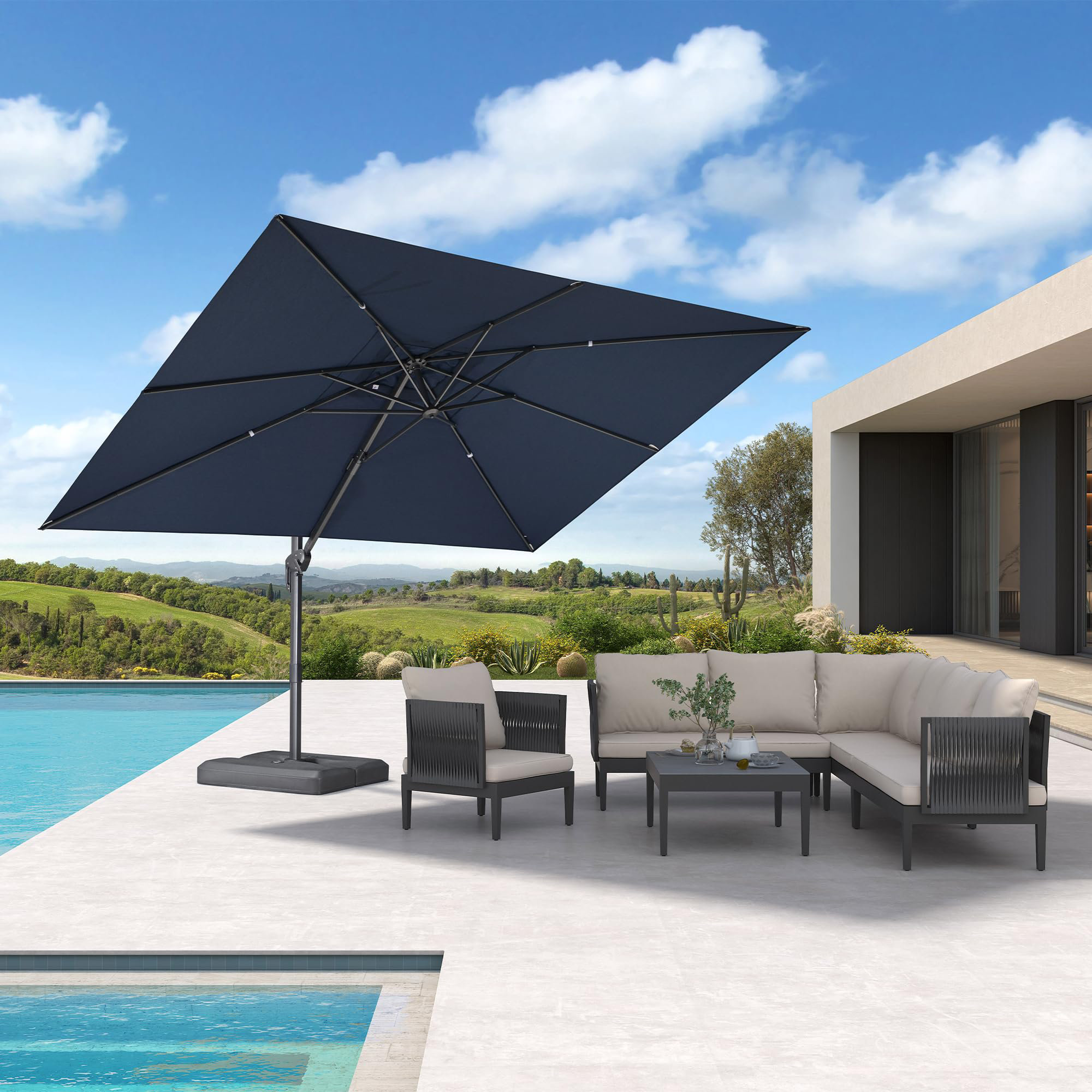Arlmont & Co. 132 x 108 Rectangular Cantilever Umbrella with Fade Resistance Recycled Fabric and ...