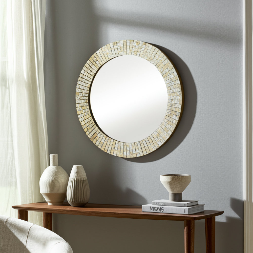 Latitude Run® Round Mirror Resin Wood Glass Porcelain MDF Radial ...