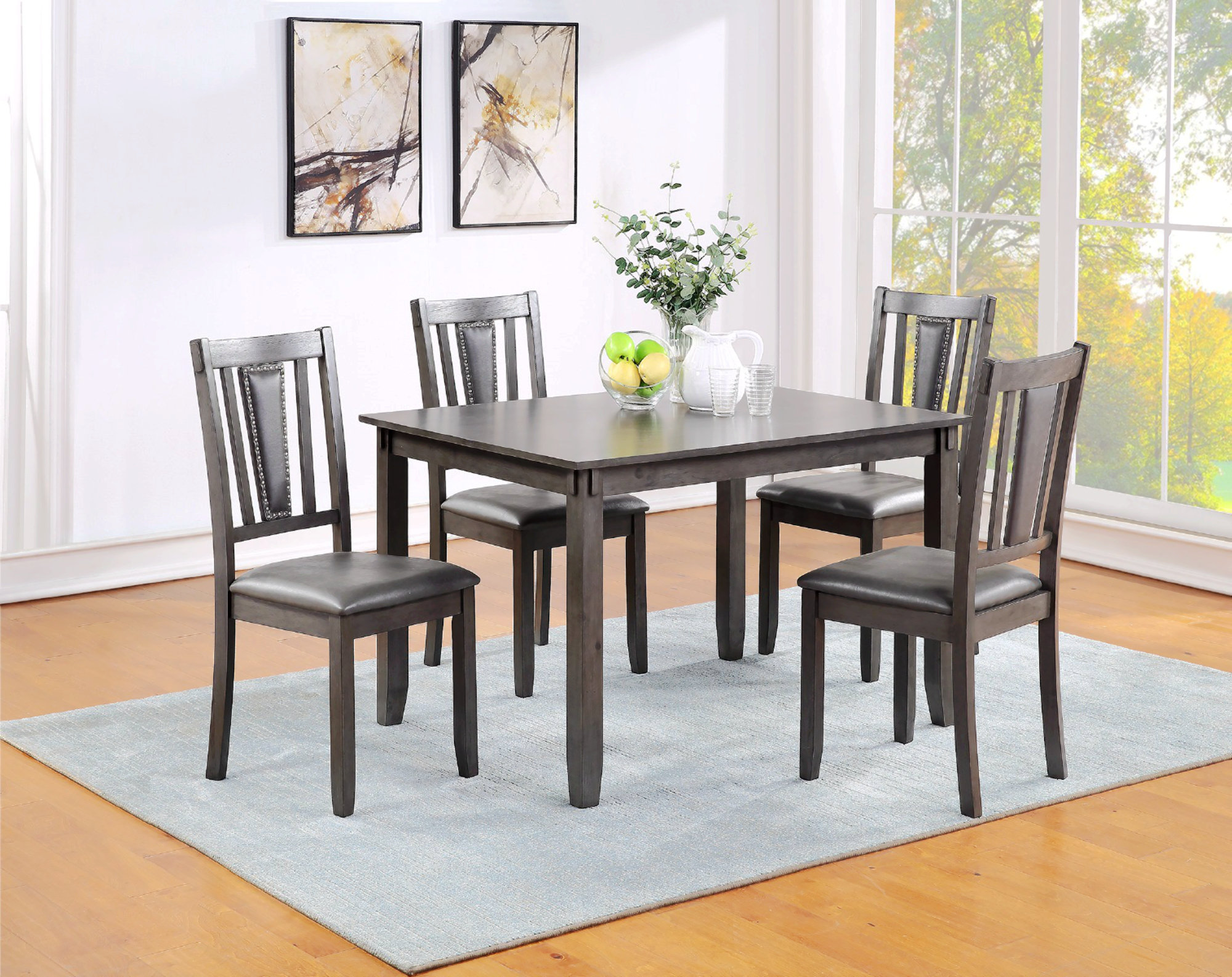 Red Barrel Studio Grey Finish Dinette 5Pc Set Kitchen Breakfast Dining ...