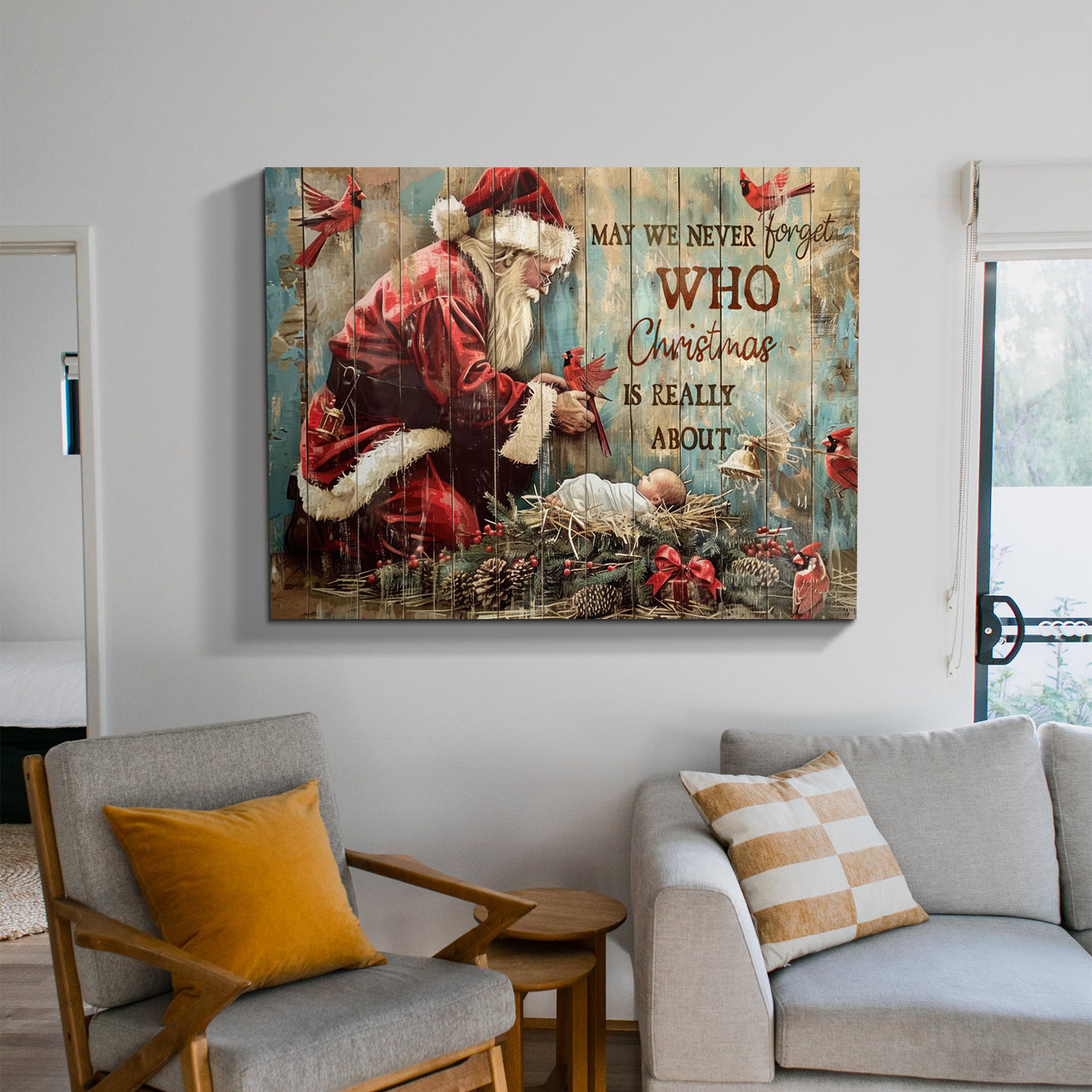 The Holiday Aisle® Christmas Canvas Wall Art, Vintage Christmas Painting Decor, Christmas Santa ...