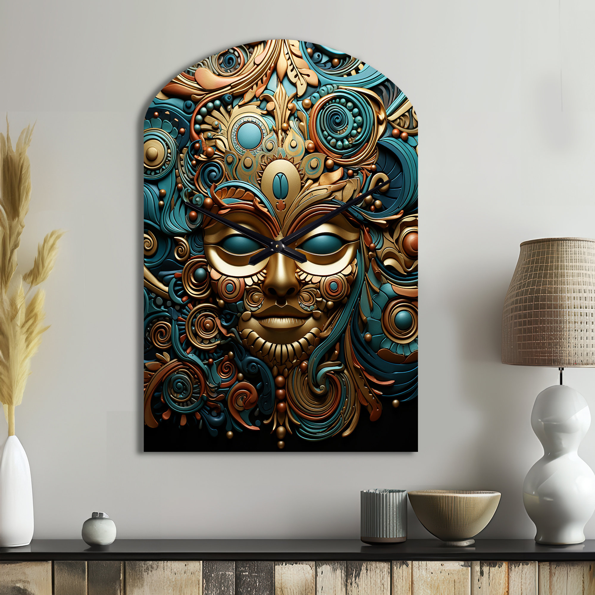 Design Art Gold Teal Mexico Vibrant Aztec Mask II - Mexico Asymmetrical ...