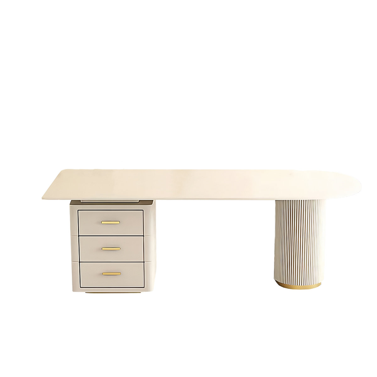 Everly Quinn Cream Wood Sintered Stone Writing Desk | Wayfair
