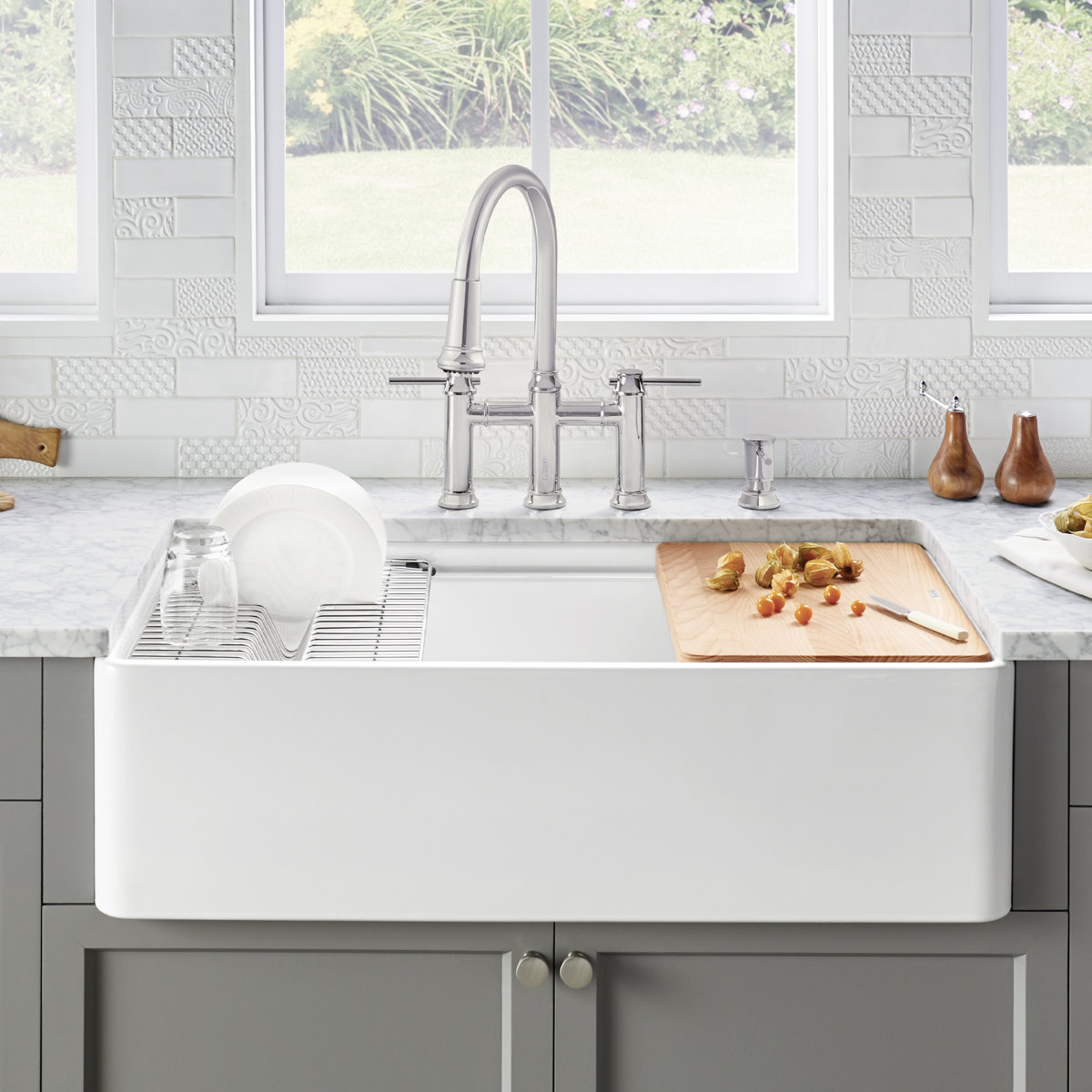 Blanco Profina 36" L x 19" W Fireclay Farmhouse Sink with Cutting Board ...