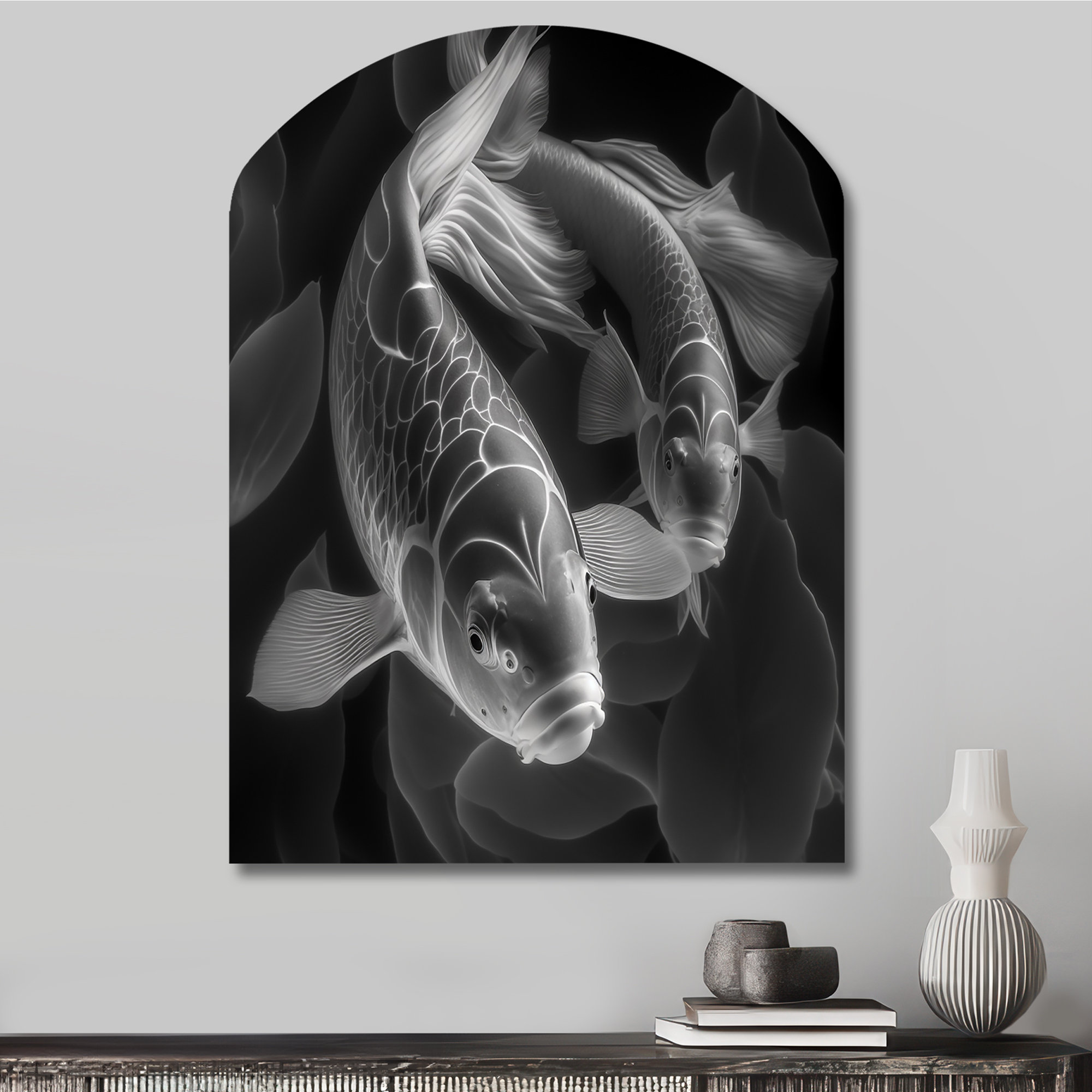 Bay Isle Home™ Monochrome Koi Fish - Animal Fish Arch Shape ...