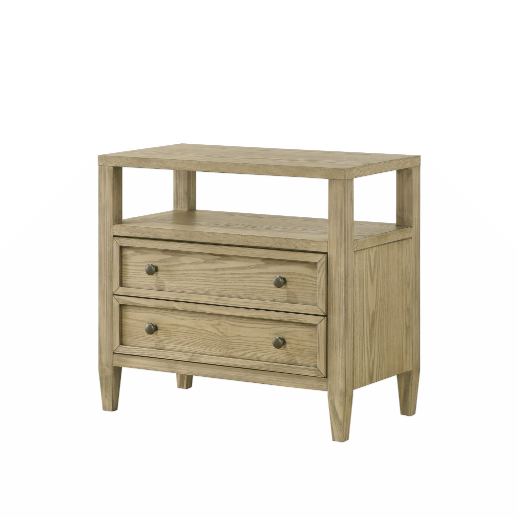 Gracie Oaks 1Pc Rustic 2-Drawer Nightstand With Open Shelf Wooden ...