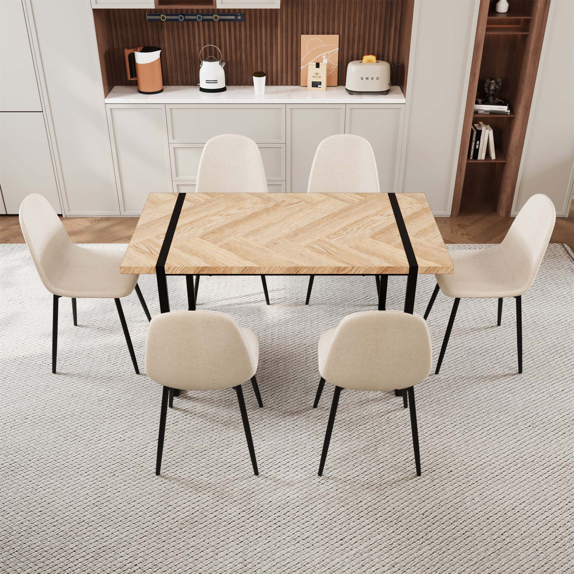 17 Stories MDF Wood Dining Table And Modern Dining Chair 8-Piece Set ...