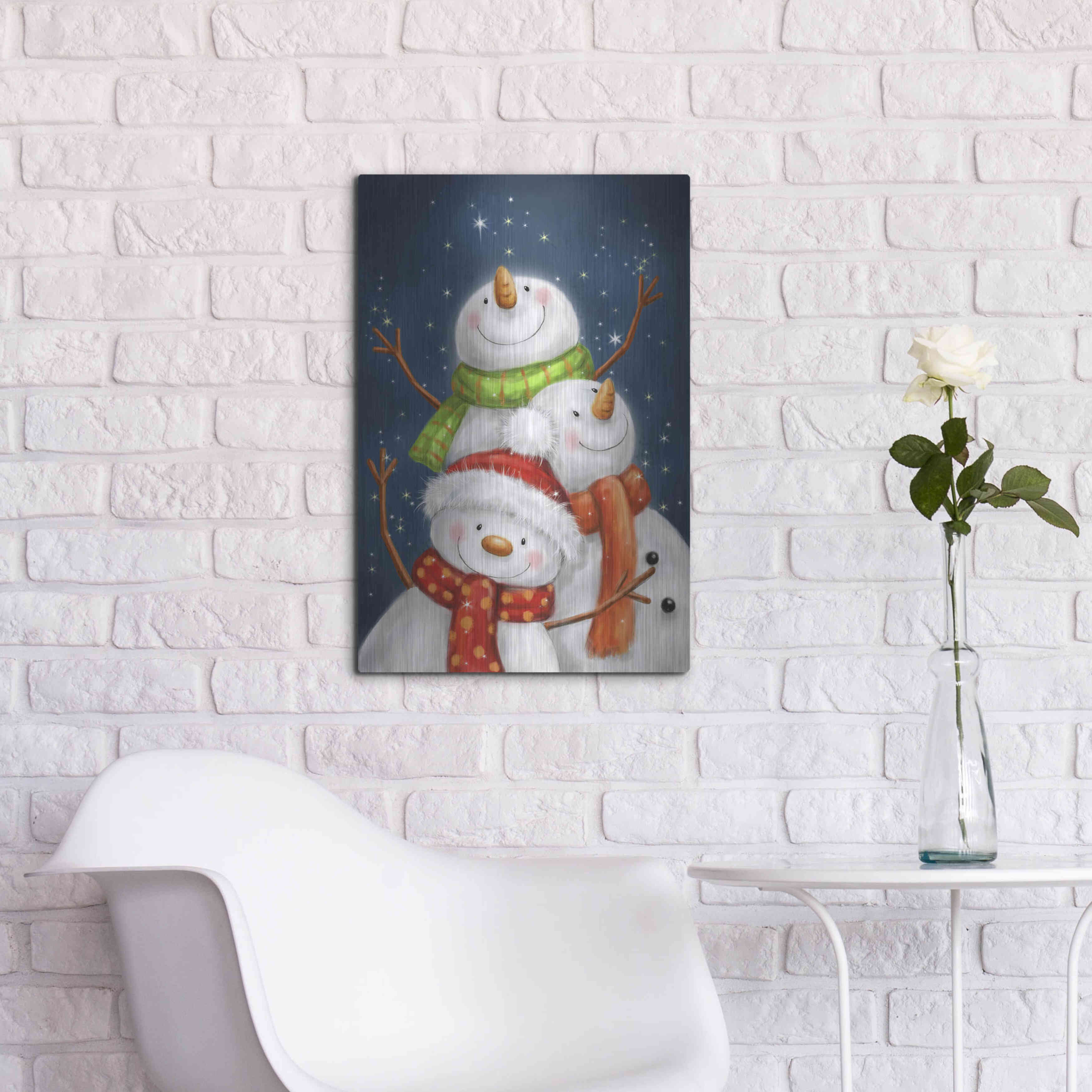 The Holiday Aisle® 'Three Snowmen Blue Background' by Makiko, Metal ...