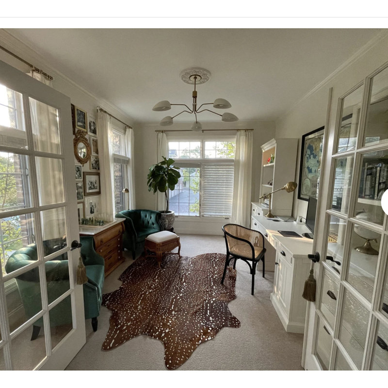 Cowhidesusa Handmade Axis Deer Print Cowhide Leather Dark Brown Rug ...