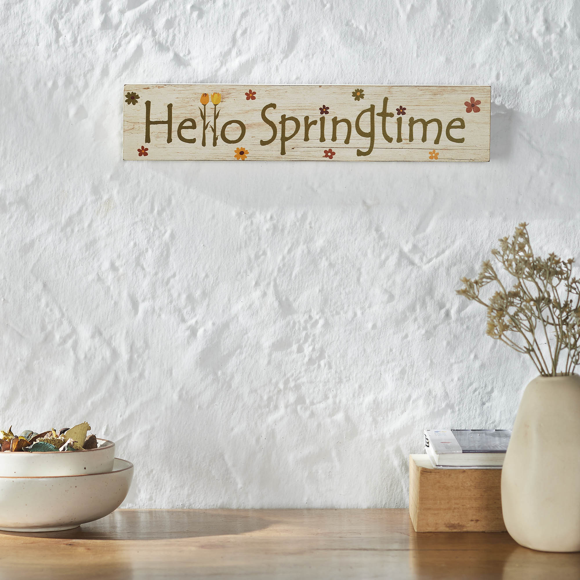 VHC Brands Spring In Bloom Hello Springtime w/ Flowers MDF Wall Sign ...